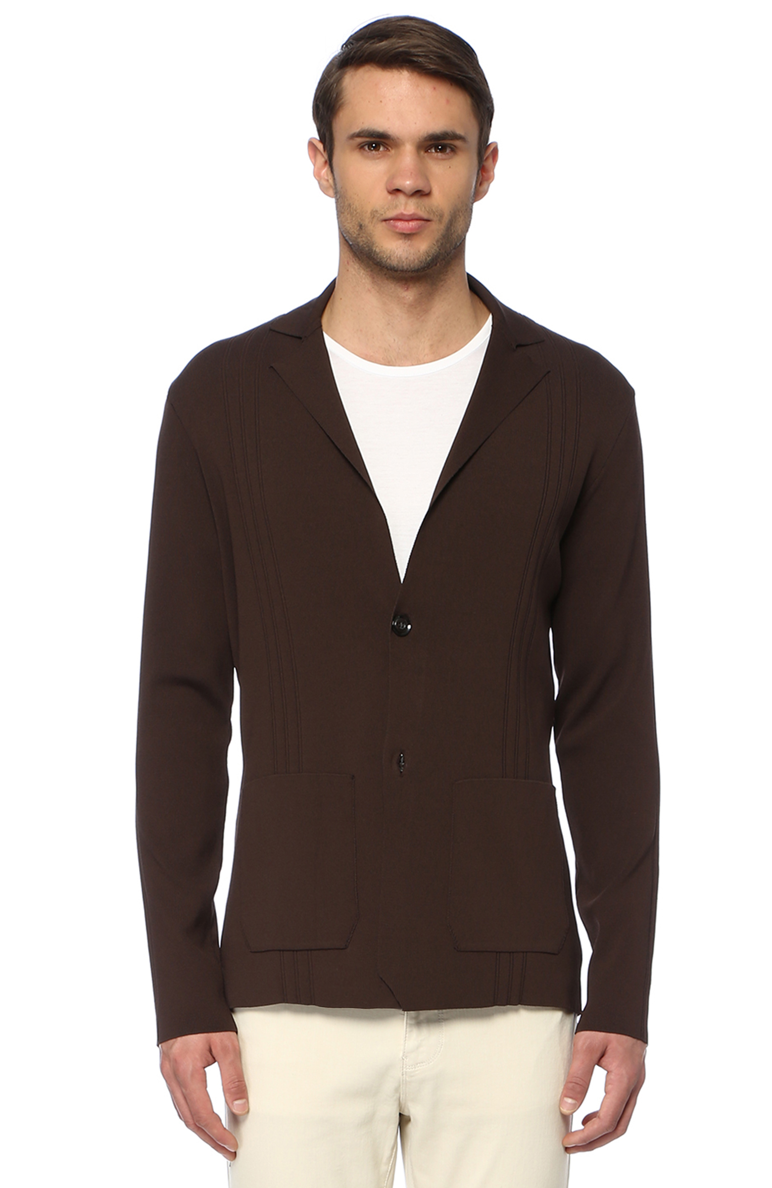 Slim Fit Kahverengi Triko Ceket