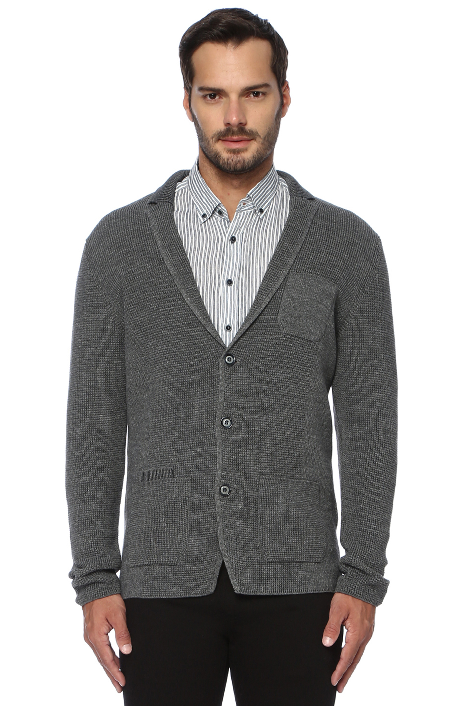 Waffle Gri Triko Ceket