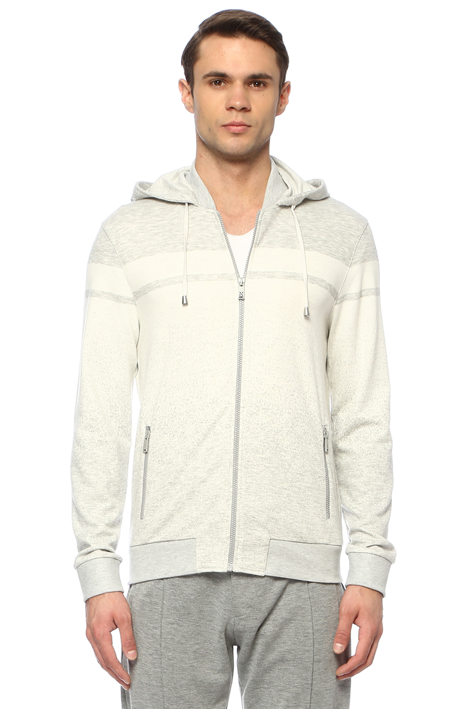 Slim Fit Gri Beyaz Kapüşonlu Sweatshirt Slim Fit Gri Beyaz Kapüşonlu Sweatshirt
