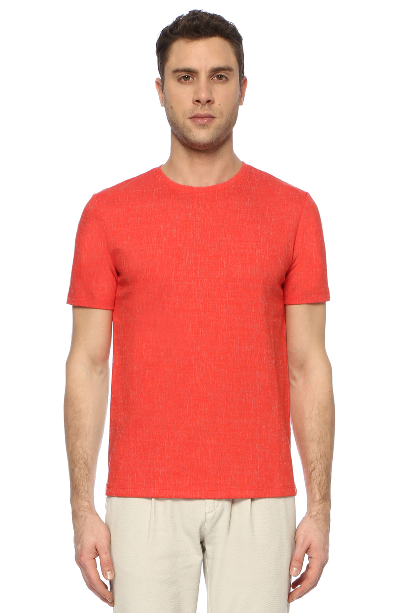 Slim Fit Nar Çiçeği Desenli T-shirt