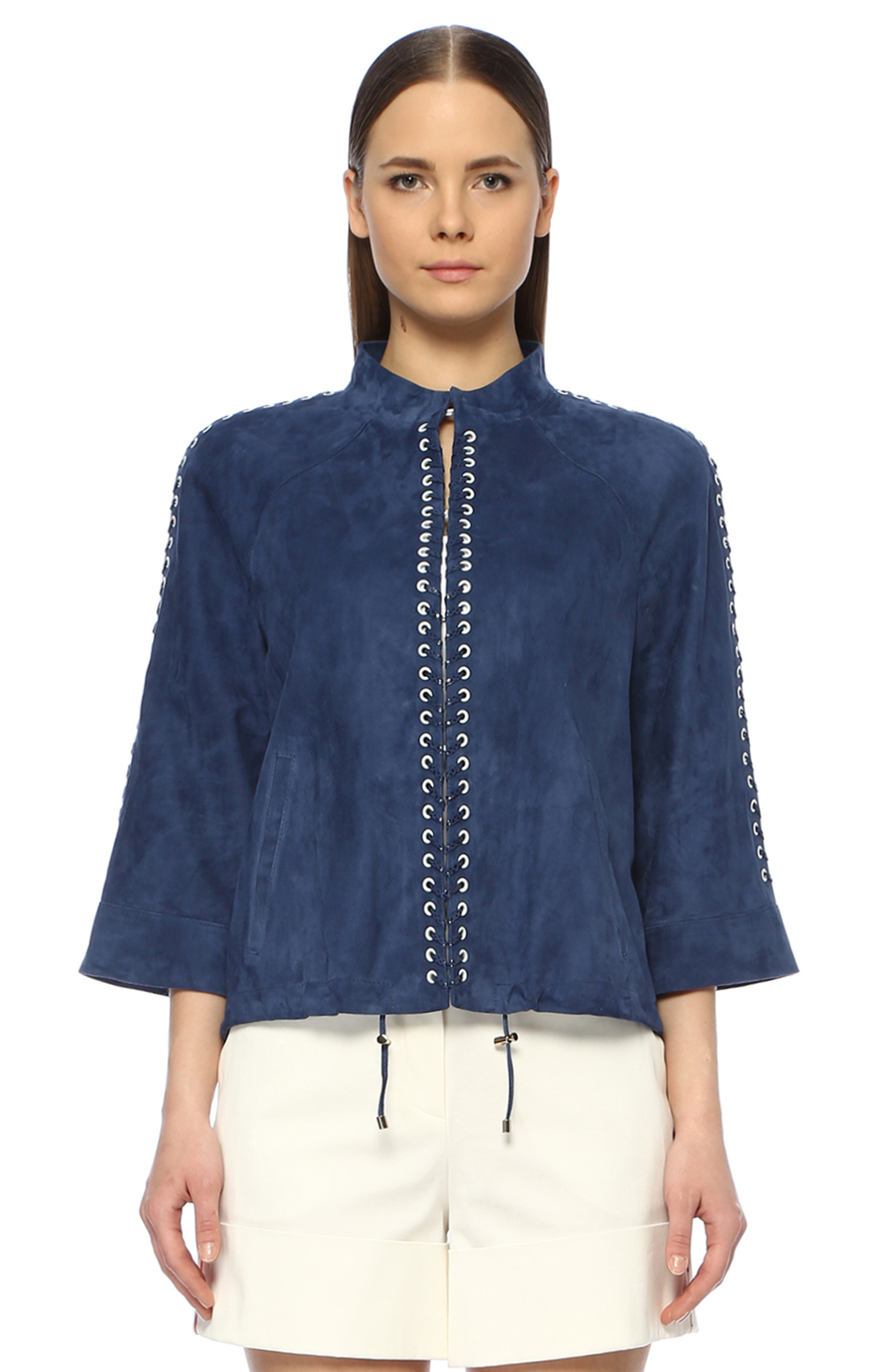 Regular Fit Indigo Süet Deri Mont