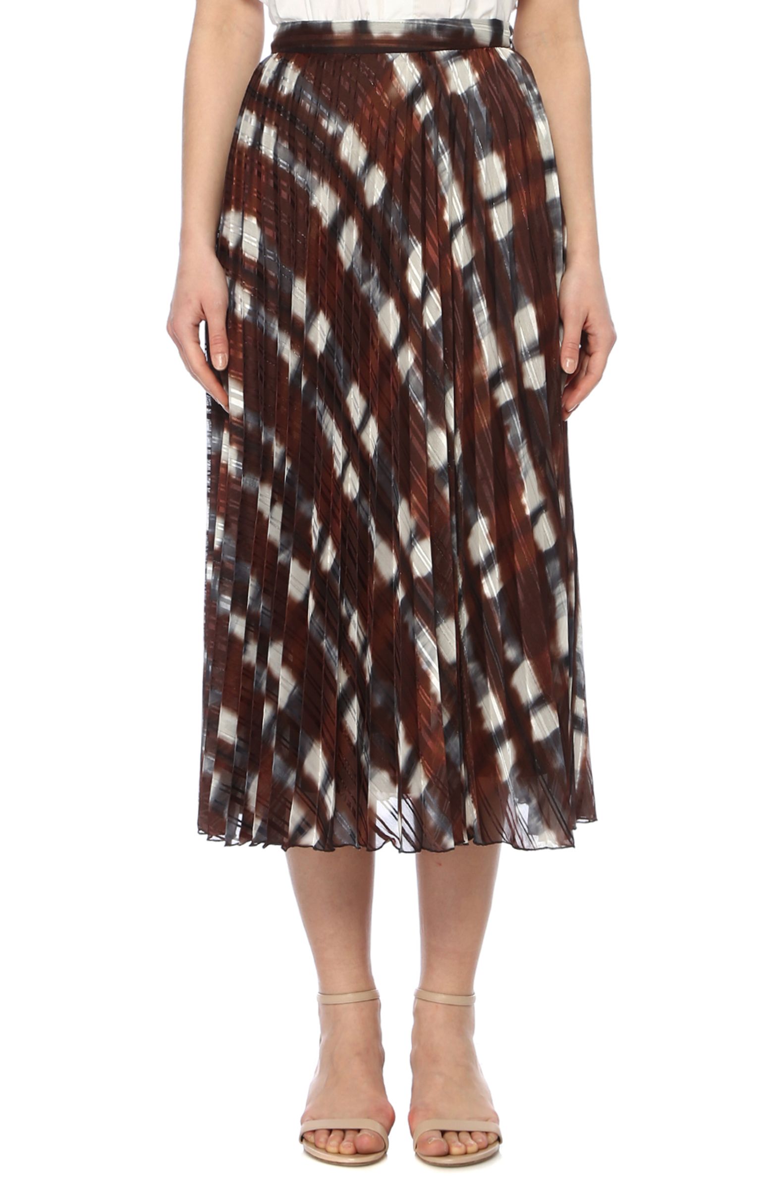 Kahverengi Desenli Pilili Midi Etek