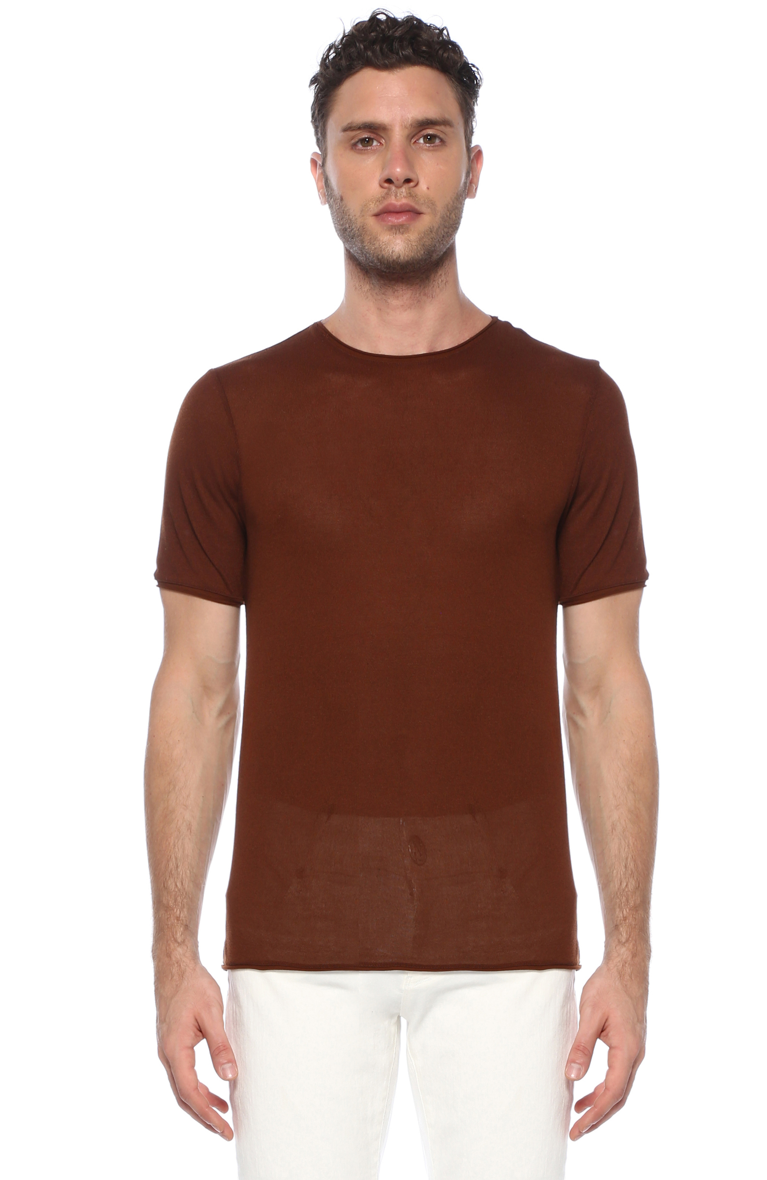 Slim Fit Kahverengi Bisiklet Yaka Basic T-Shirt Slim Fit Kahverengi Bisiklet Yaka Basic T-Shirt