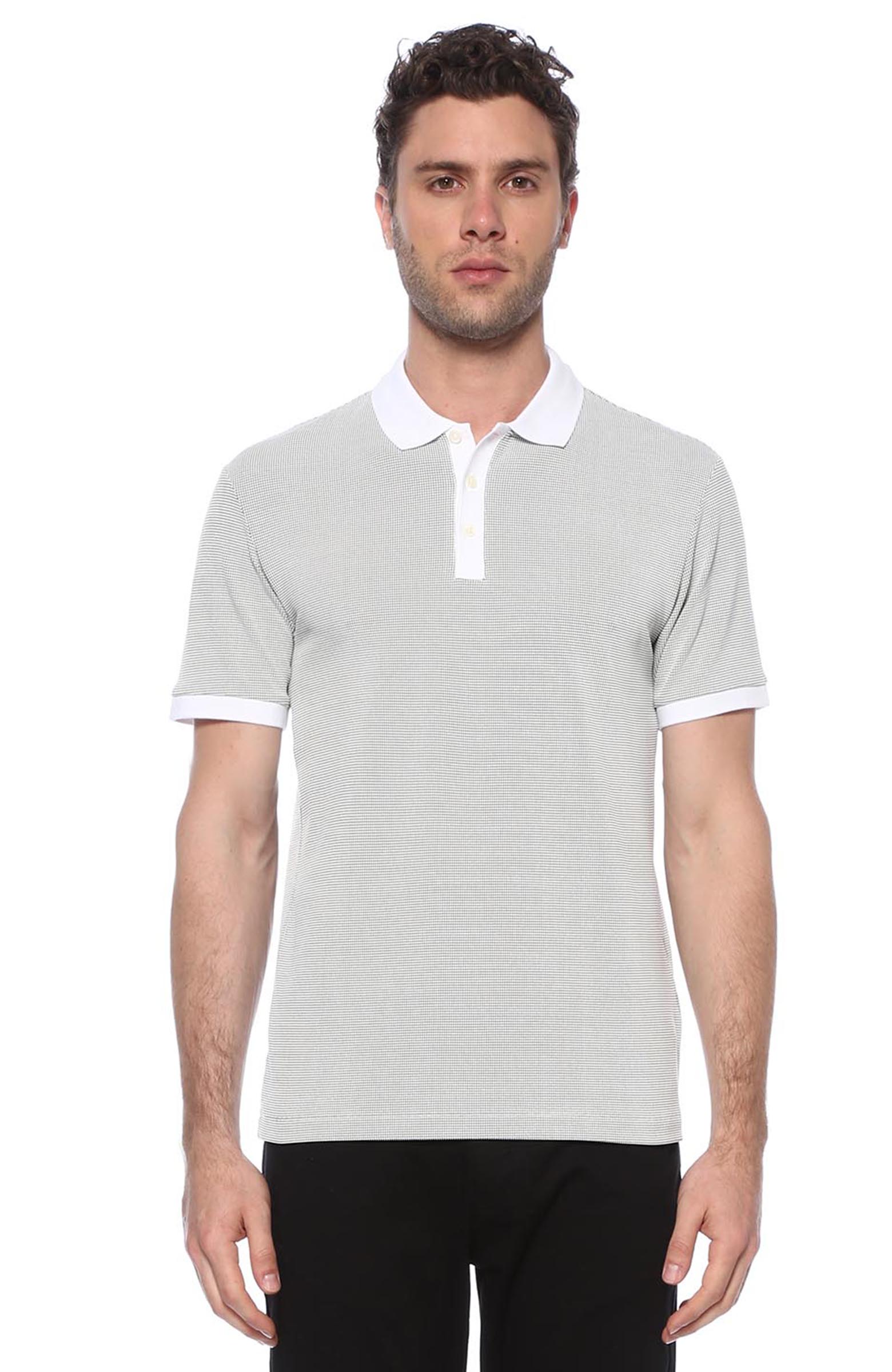 Slim Fit Mikro Desenli Polo Yaka T-shirt Slim Fit Mikro Desenli Polo Yaka T-shirt