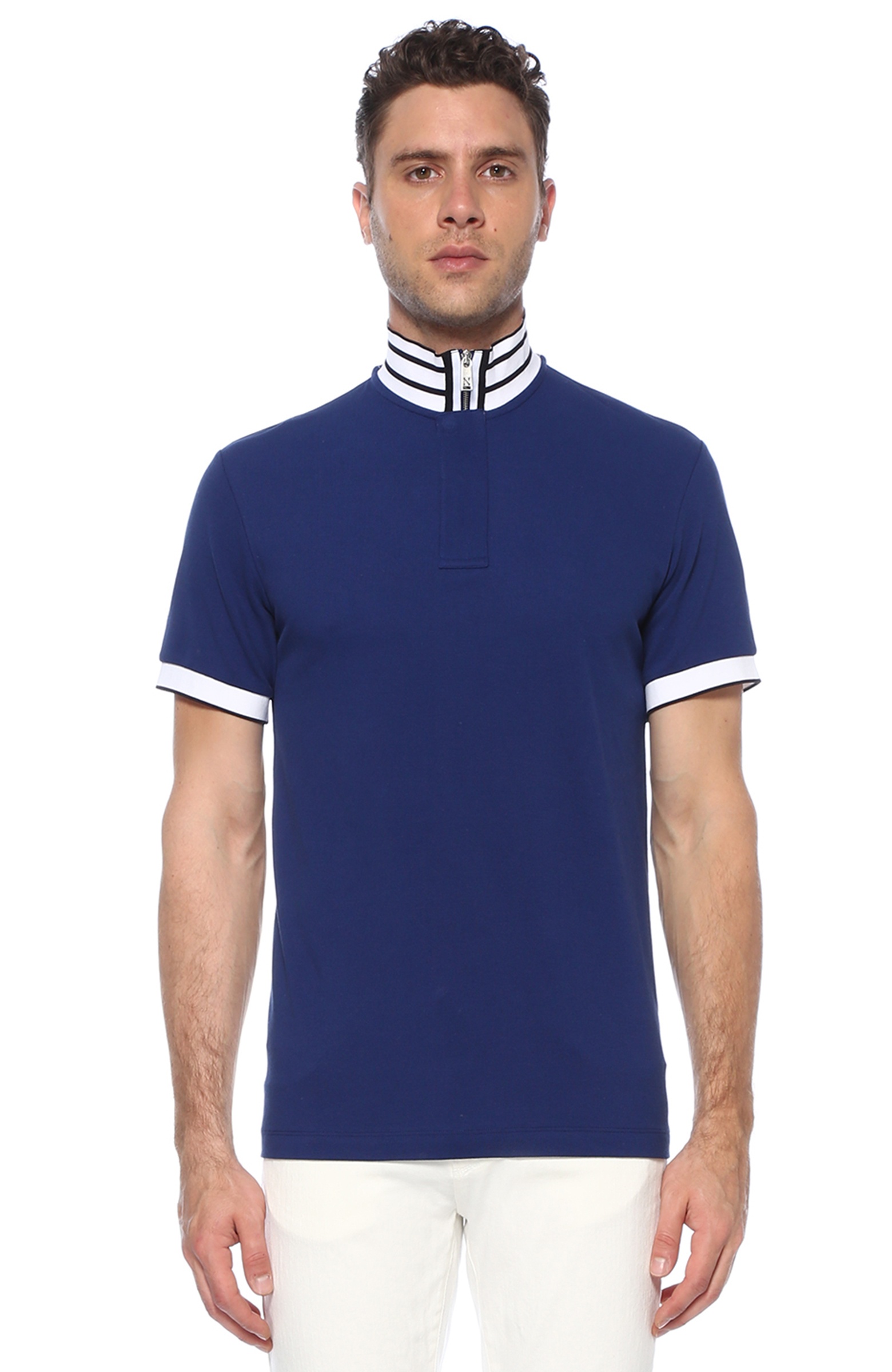Slim Fit Lacivert Çizgi Desen Detaylı T-shirt Slim Fit Lacivert Çizgi Desen Detaylı T-shirt