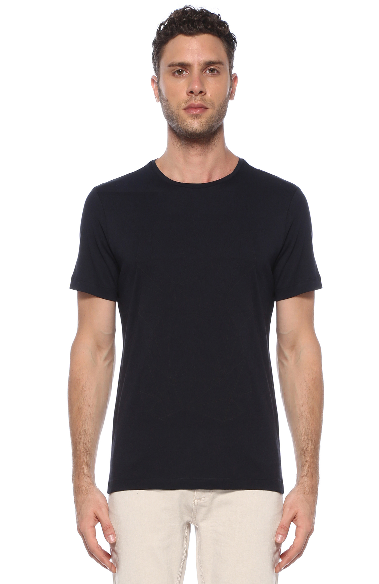 Lacivert Geometrik Desenli Basic T-Shirt Lacivert Geometrik Desenli Basic T-Shirt