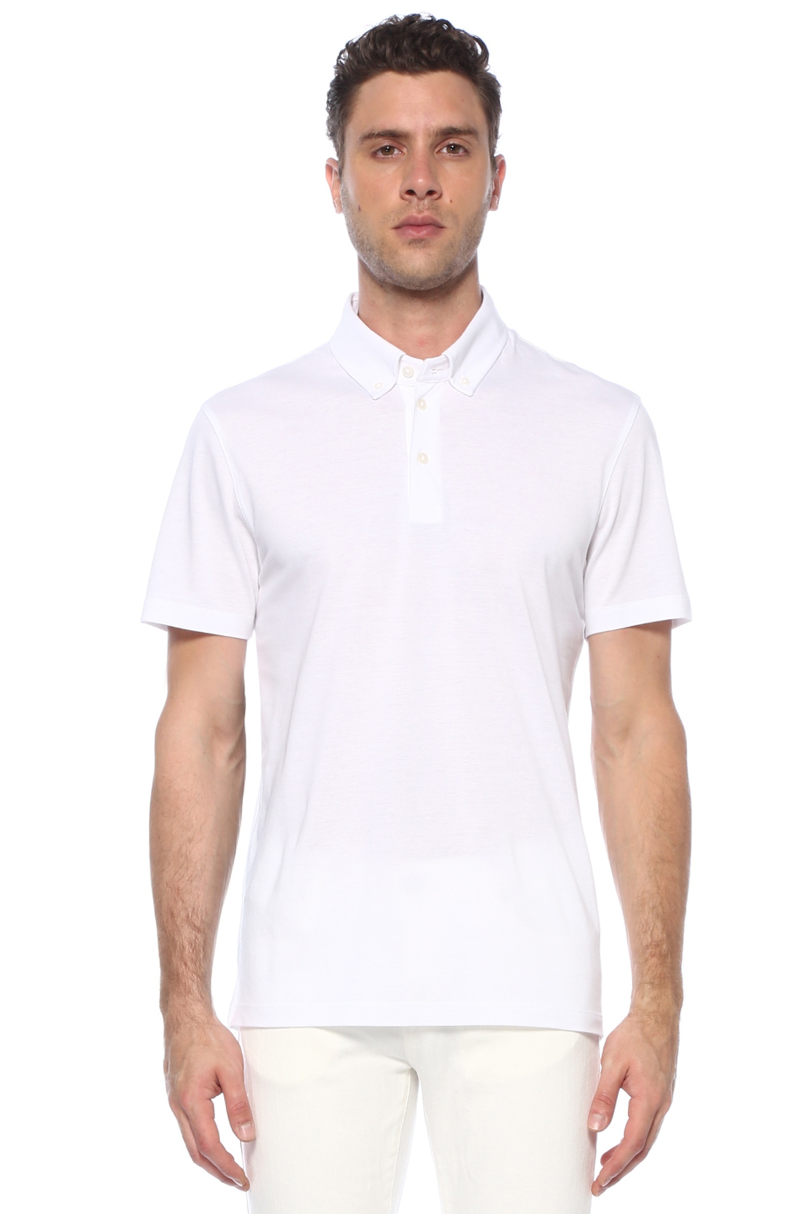 Slim Fit Beyaz Polo Yaka T-shirt