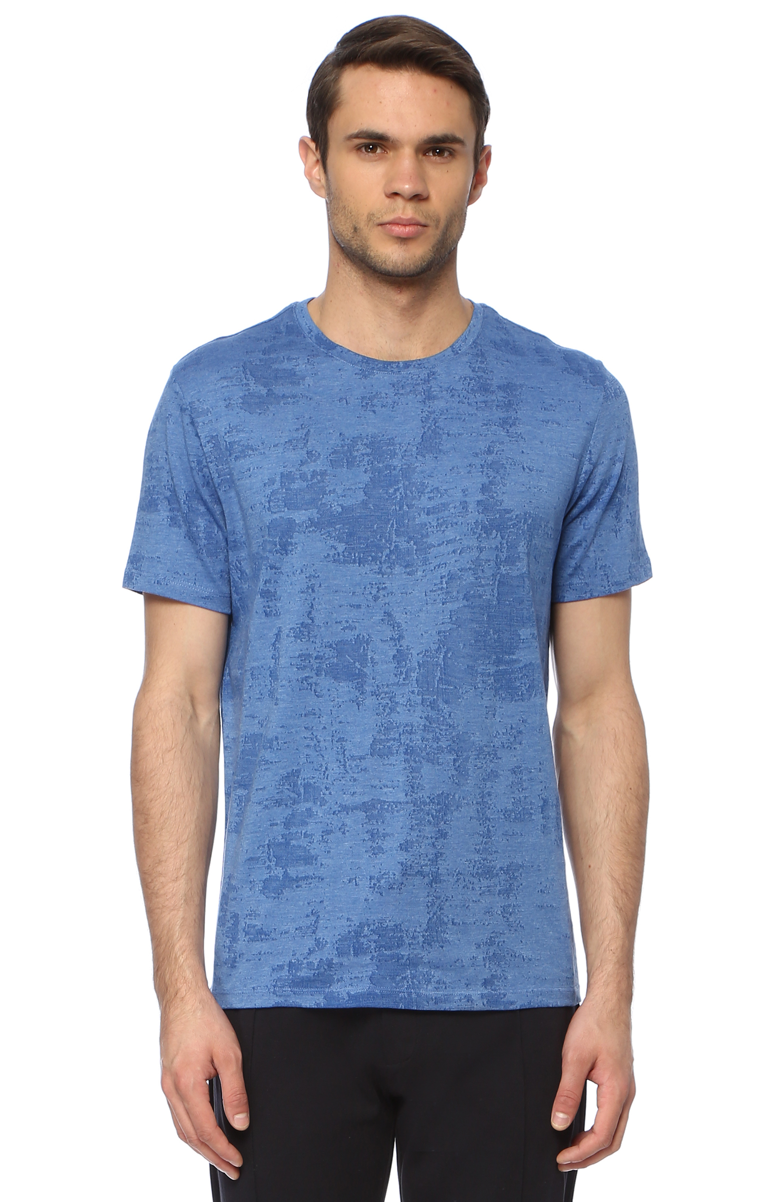 Slim Fit Mavi Jakarlı T-shirt Slim Fit Mavi Jakarlı T-shirt