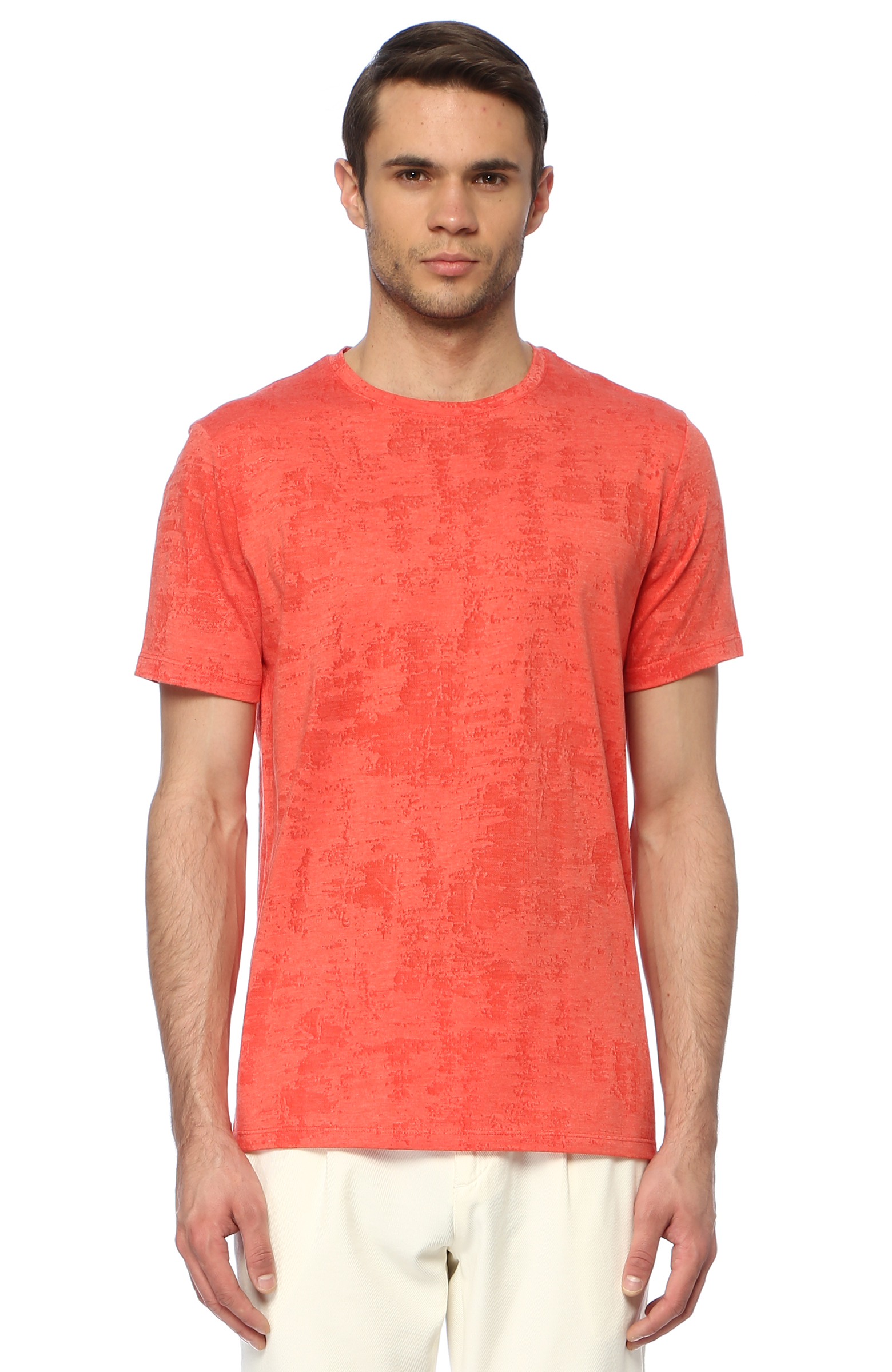 Slim Fit Nar Çiçeği Jakarlı T-shirt Slim Fit Nar Çiçeği Jakarlı T-shirt
