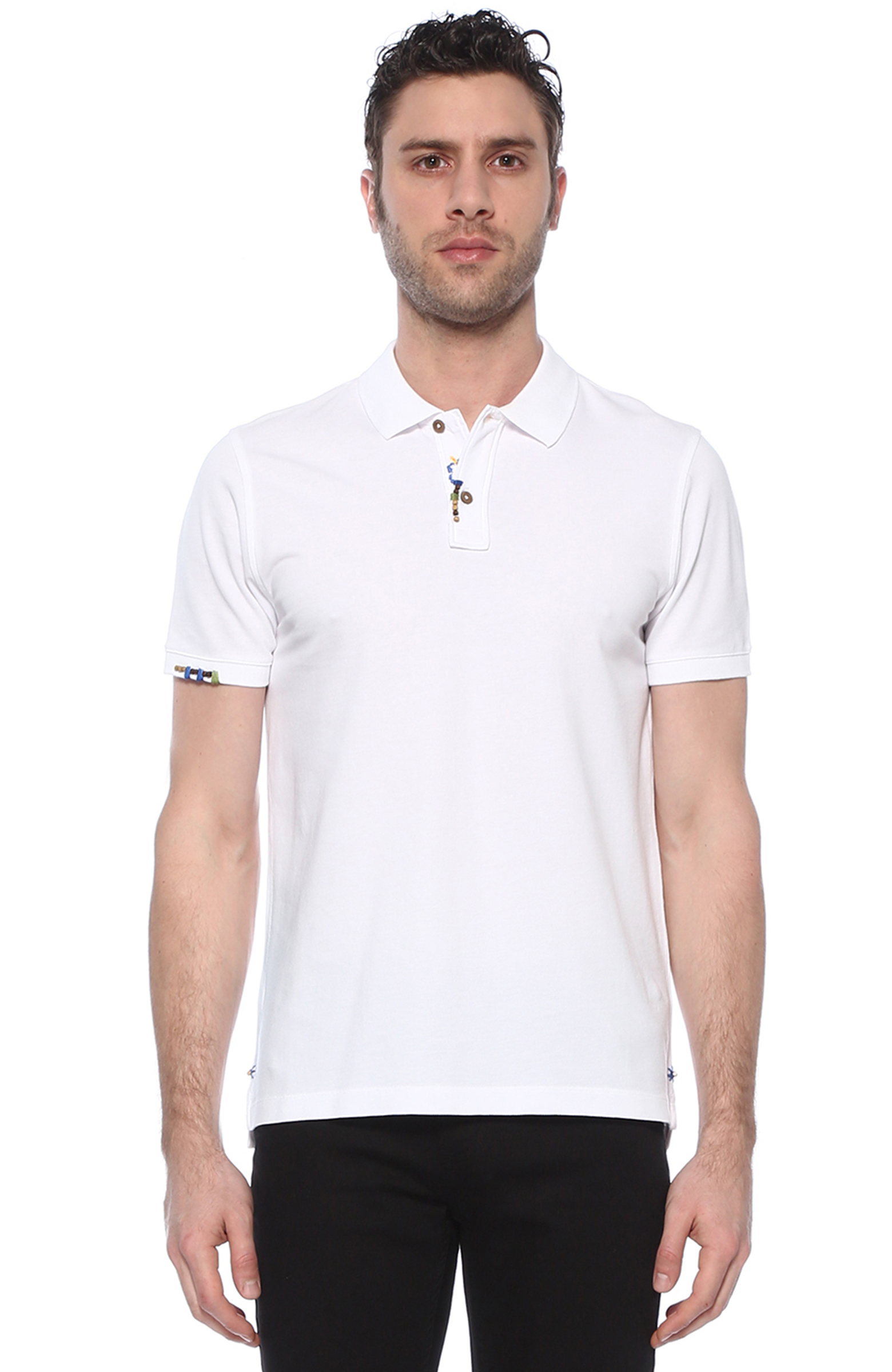 Slim Fit Beyaz Polo Yaka Nakış Detaylı T-shirt Slim Fit Beyaz Polo Yaka Nakış Detaylı T-shirt