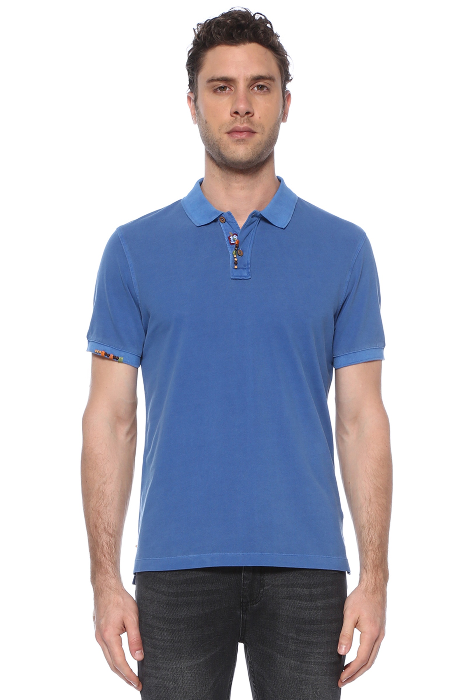 Slim Fit Mavi Nakış Detaylı Polo Yaka T-shirt Slim Fit Mavi Nakış Detaylı Polo Yaka T-shirt