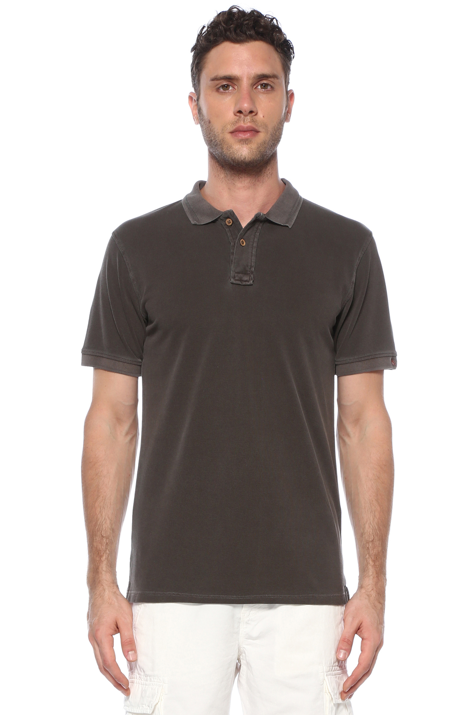 Slim Fit Kaverengi Polo Yaka T-shirt