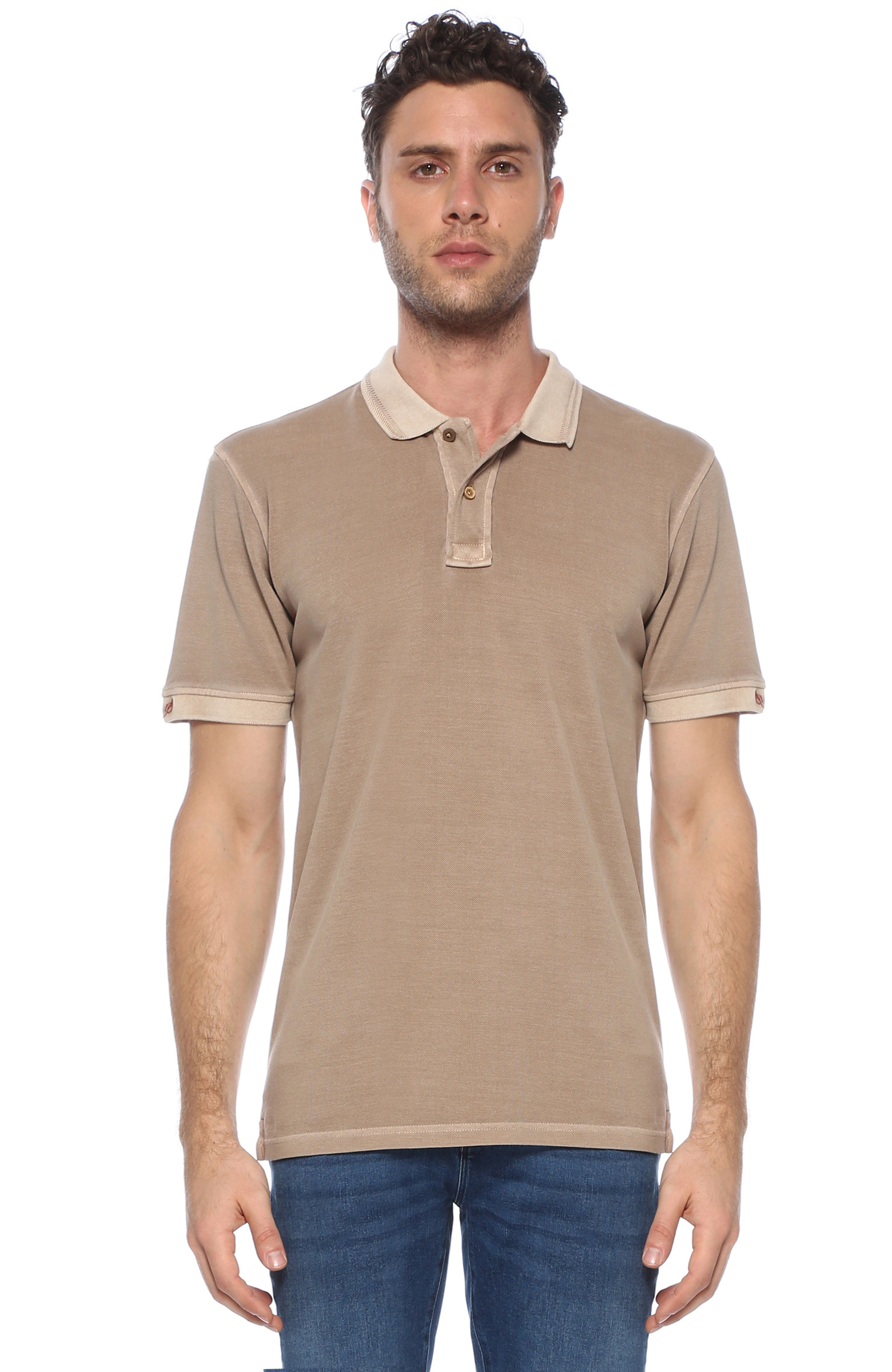 Slim Fit Bej Polo Yaka T-shirt