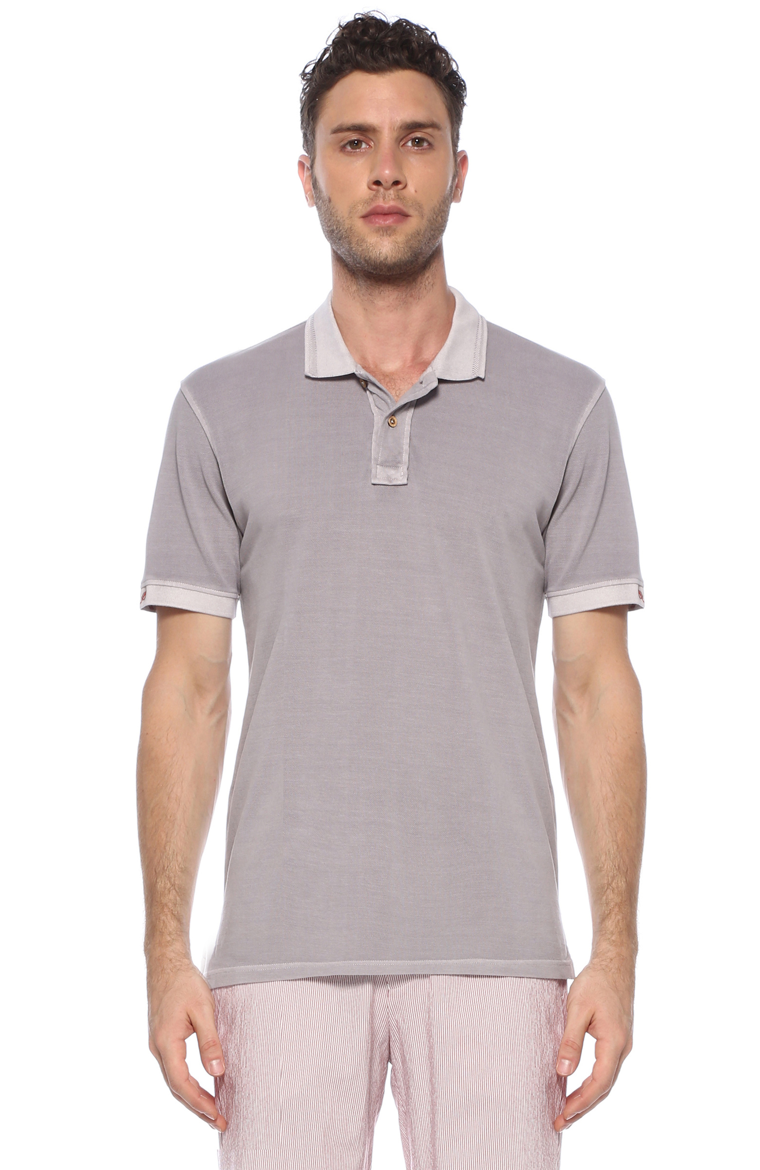 Slim Fit Açık Gri Polo Yaka T-shirt