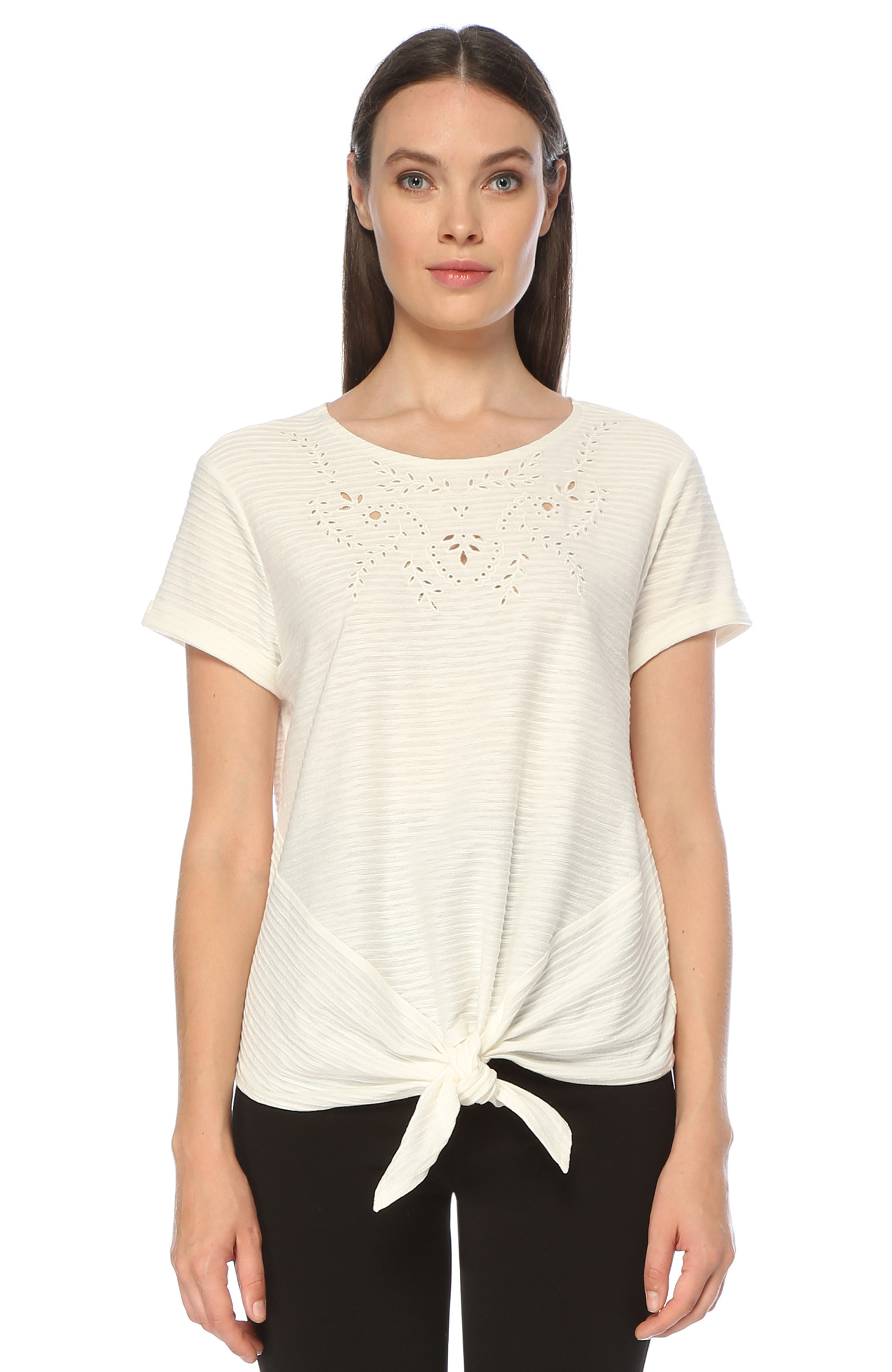 Beyaz Çizgi Dokulu T-shirt