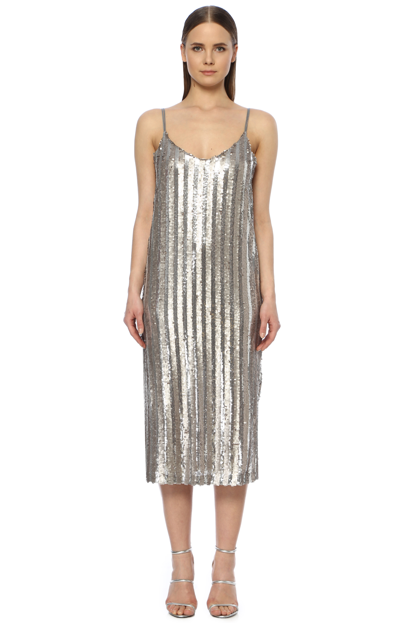 Silver Payet İşlemeli Midi Kokteyl Elbise Silver Payet İşlemeli Midi Kokteyl Elbise