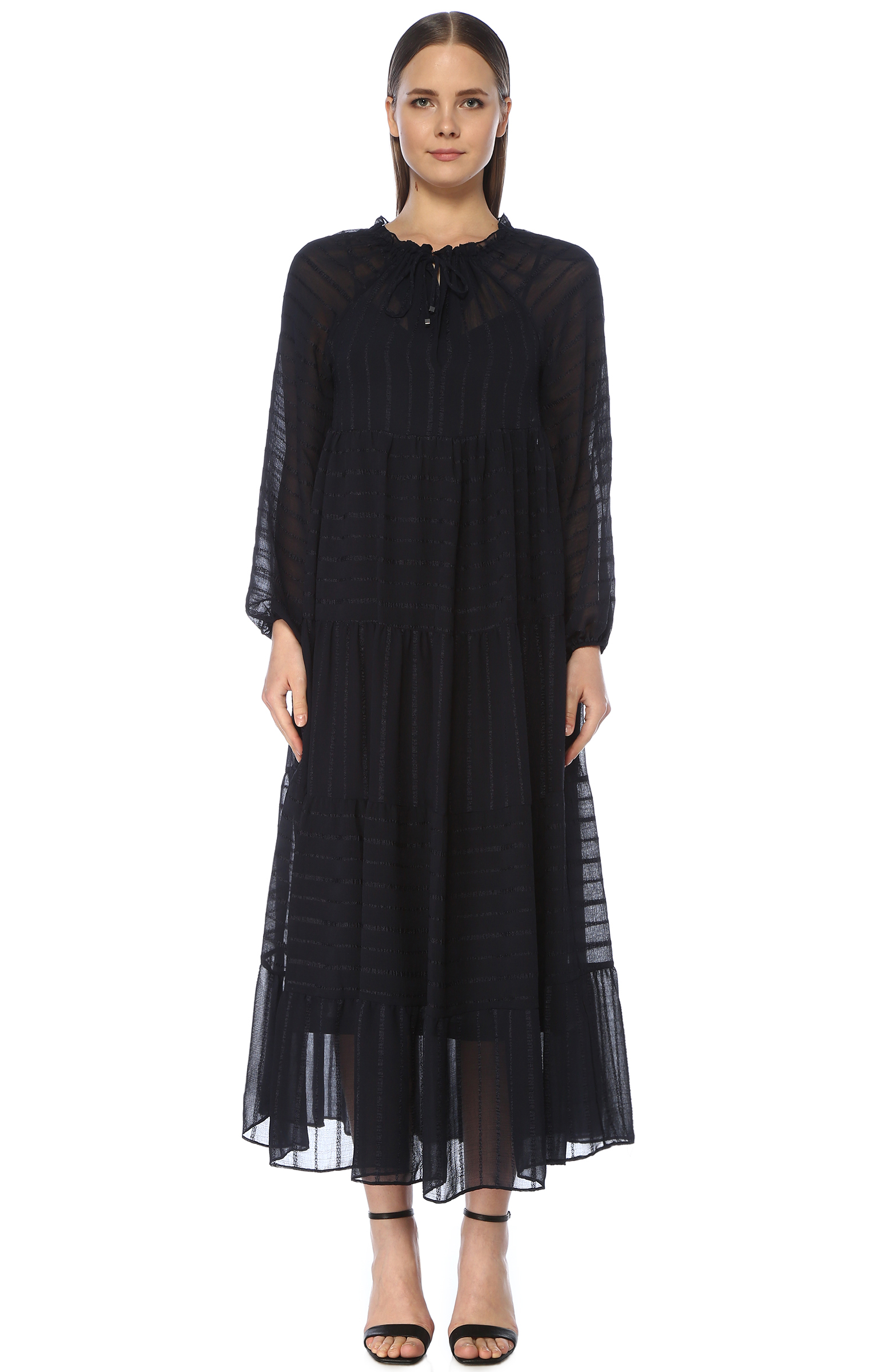 Siyah Armürlü Maxi Elbise Siyah Armürlü Maxi Elbise