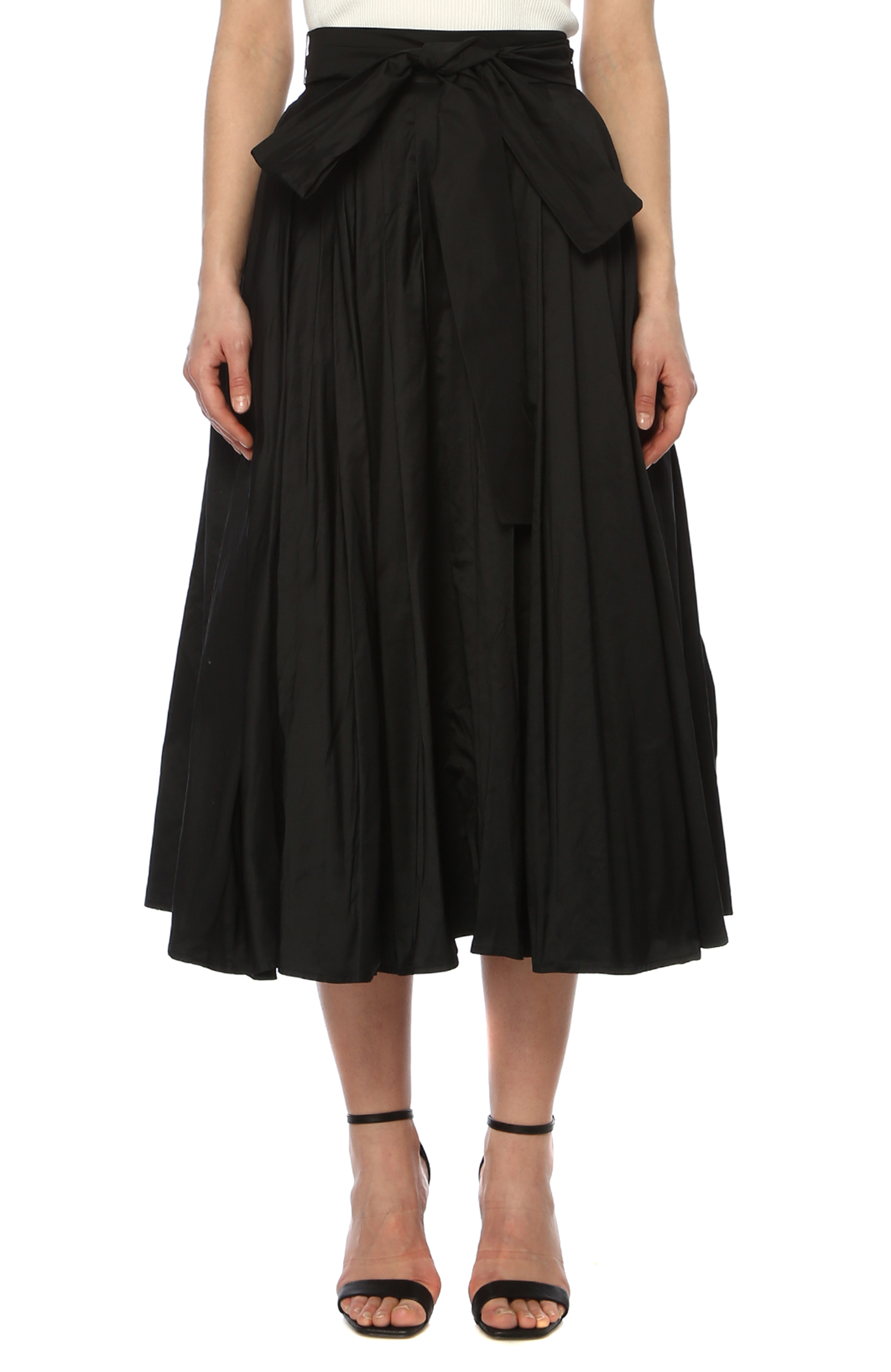 Siyah Beli Kuşaklı Pilili Midi Etek