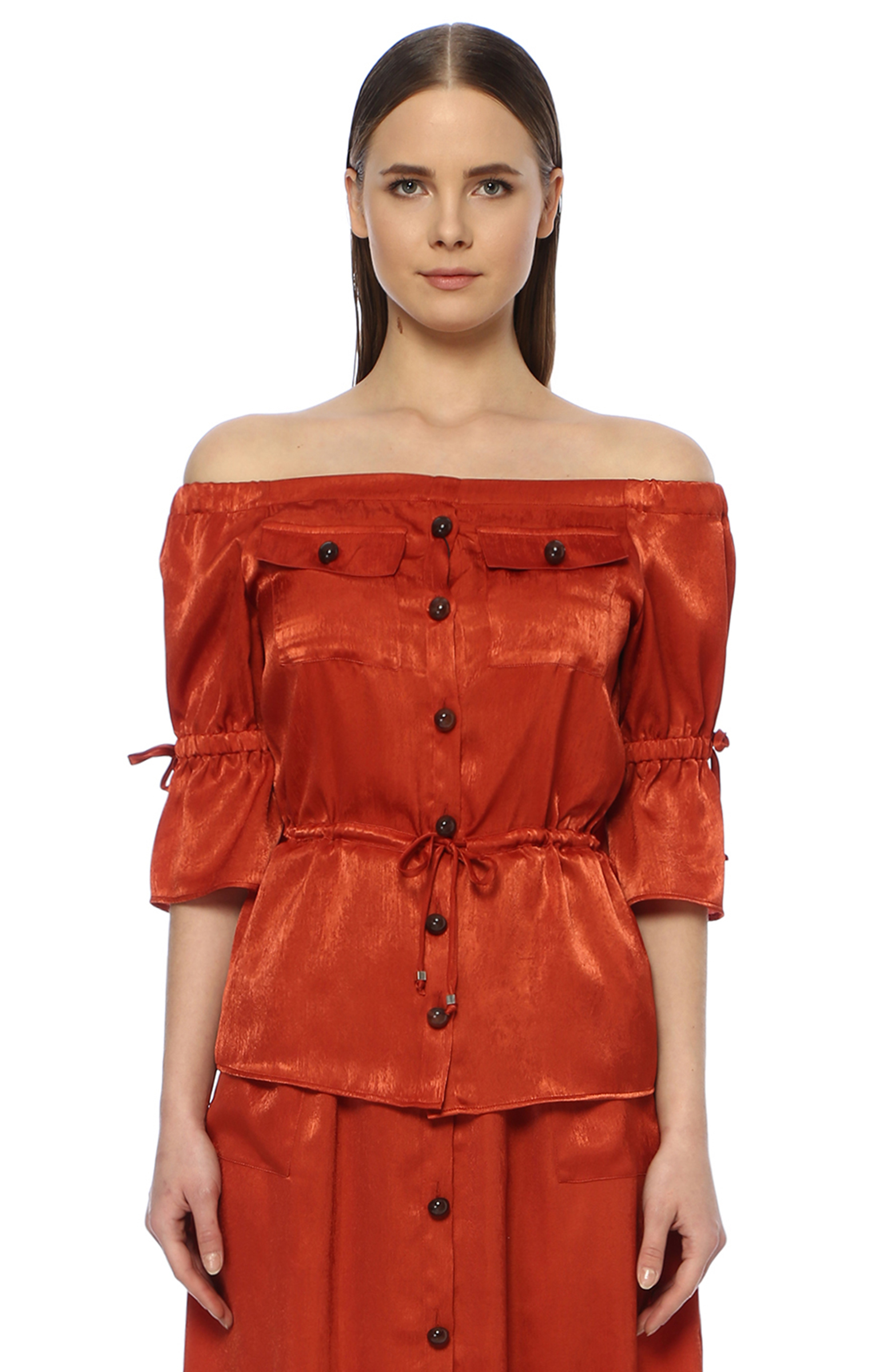 Regular Fit Kiremit Düşük Omuzlu Gömlek