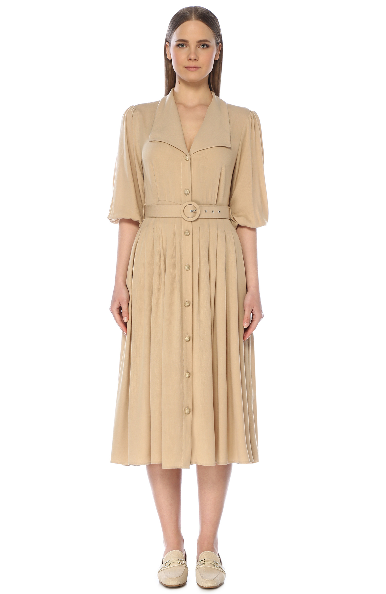 Yaka Detaylı Midi Elbise