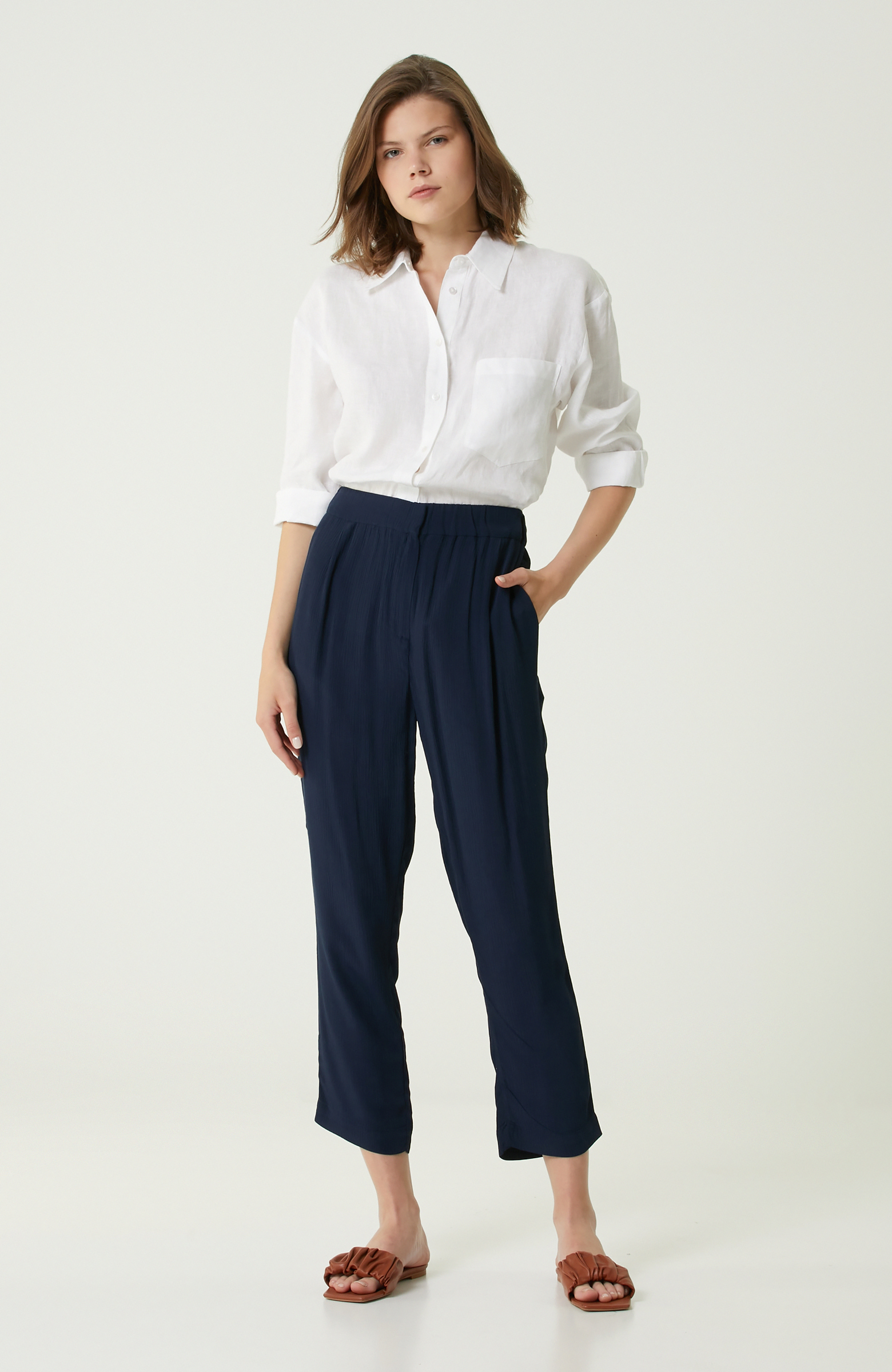 Regular Fit Lacivert Crop Pantolon Regular Fit Lacivert Crop Pantolon
