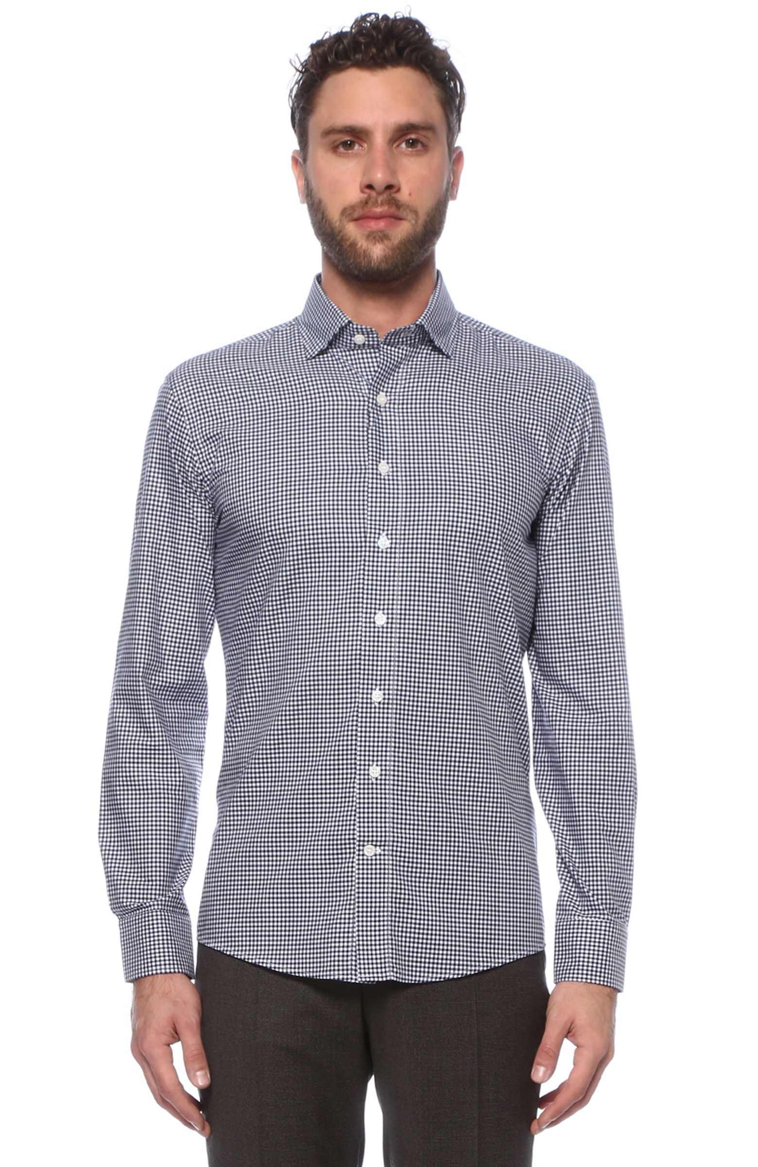 Slim Fit Lacivert Beyaz Pötikareli Gömlek Slim Fit Lacivert Beyaz Pötikareli Gömlek
