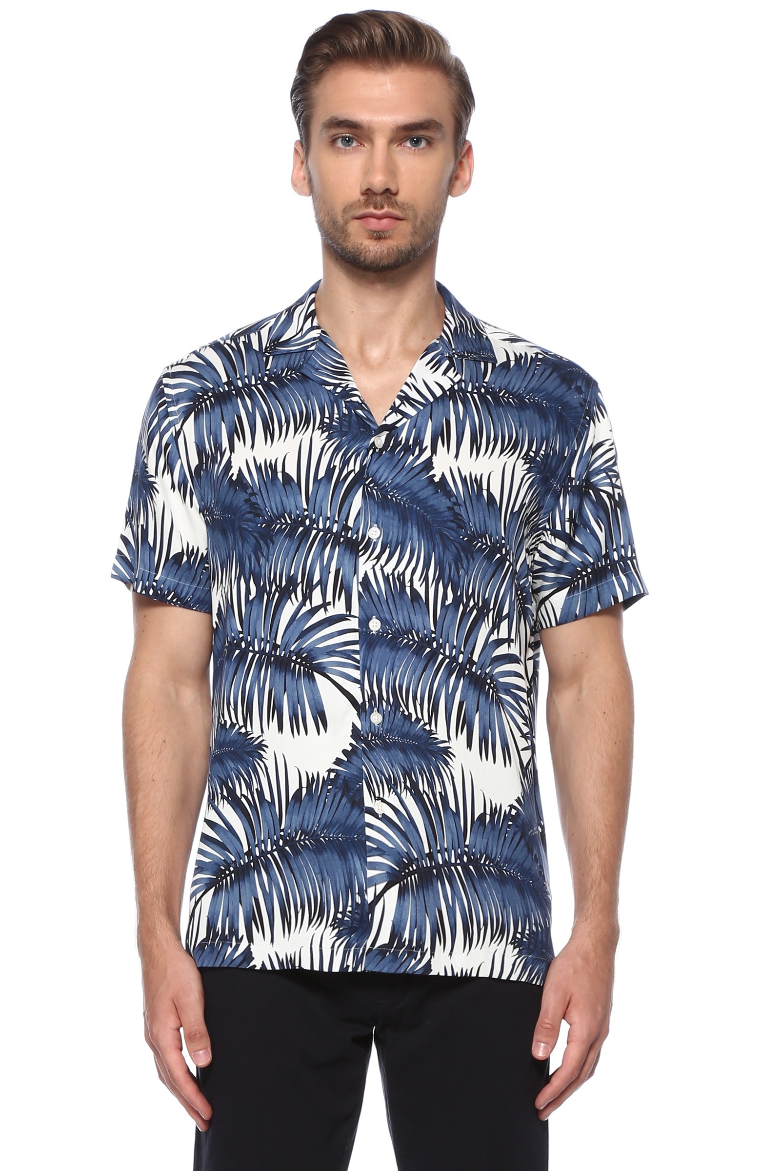 Indigo Baskılı Gömlek