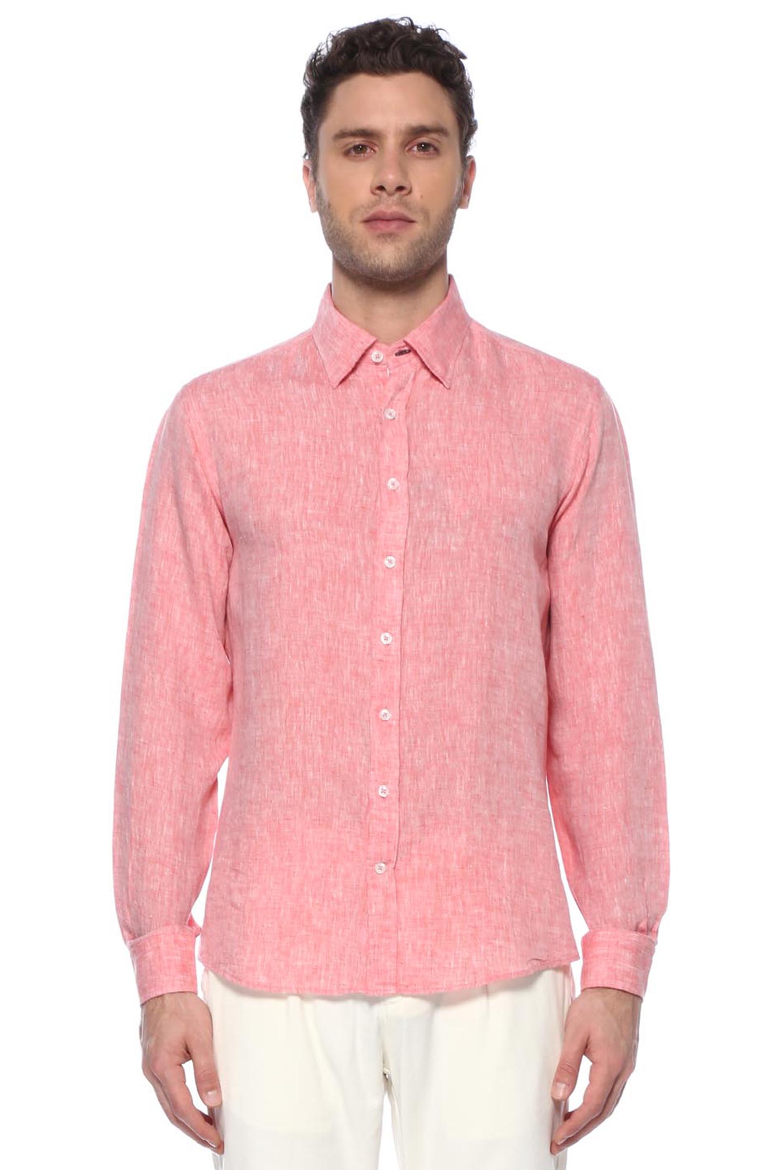 Kırmızı Klasik Yaka Keten Gömlek Kırmızı Klasik Yaka Keten Gömlek