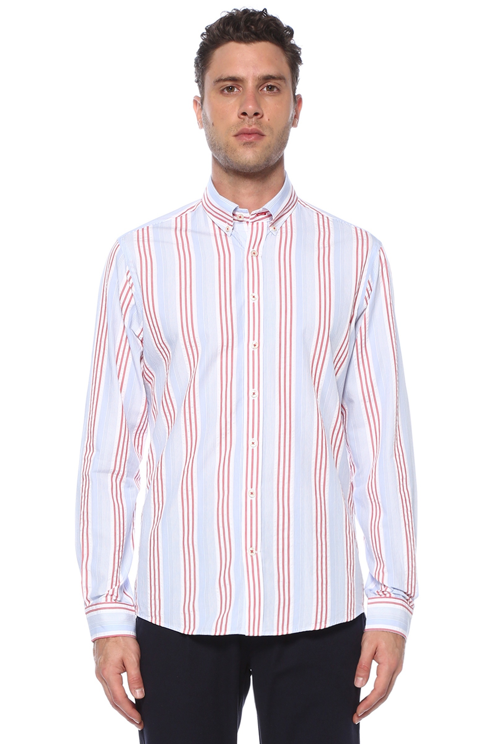 Regular Fit Mavi Çizgili Gömlek