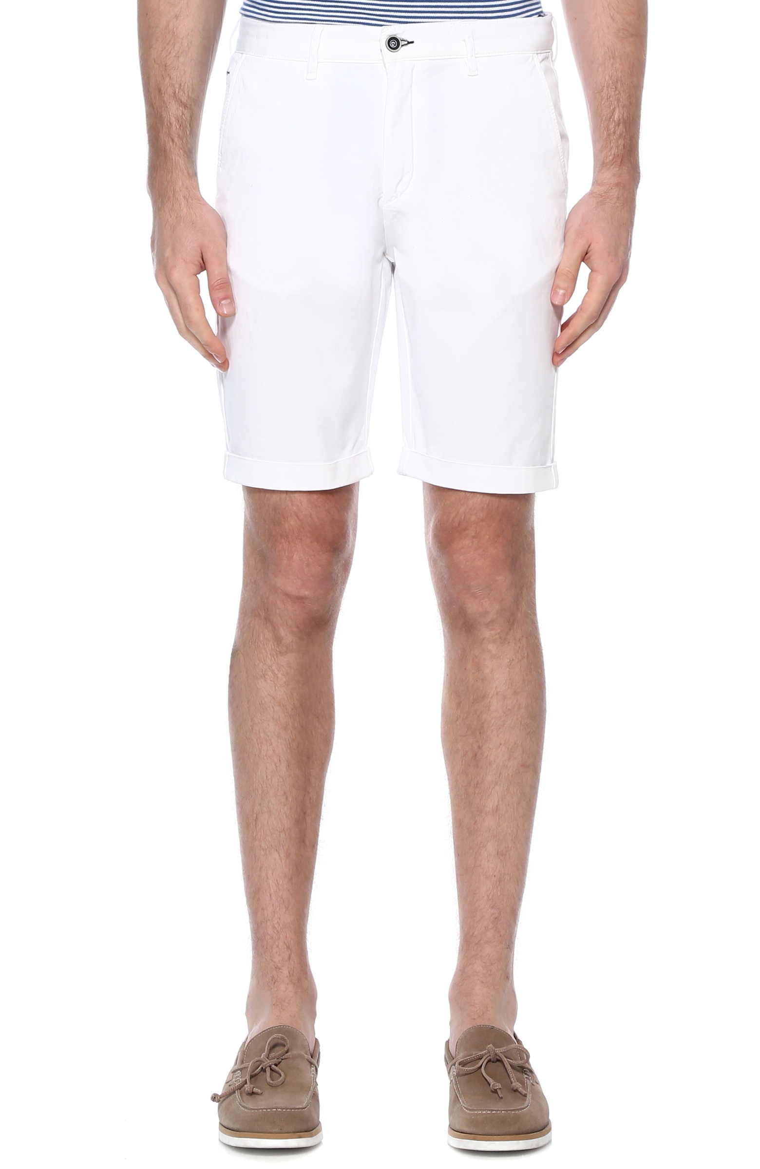 Slim Fit Beyaz Normal Bel Şort