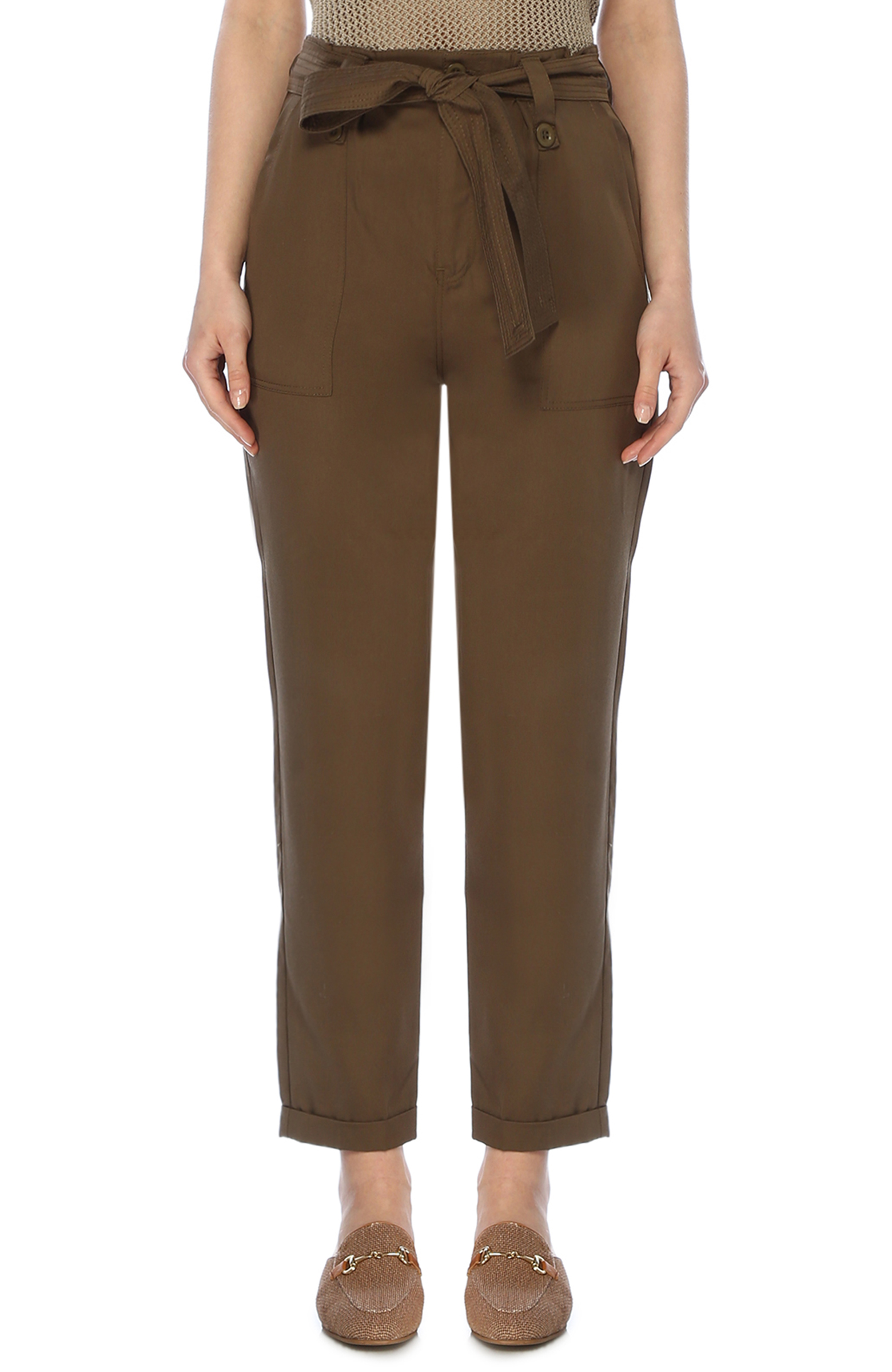 Basic Fit Haki Beli Kuşaklı Pantolon Basic Fit Haki Beli Kuşaklı Pantolon