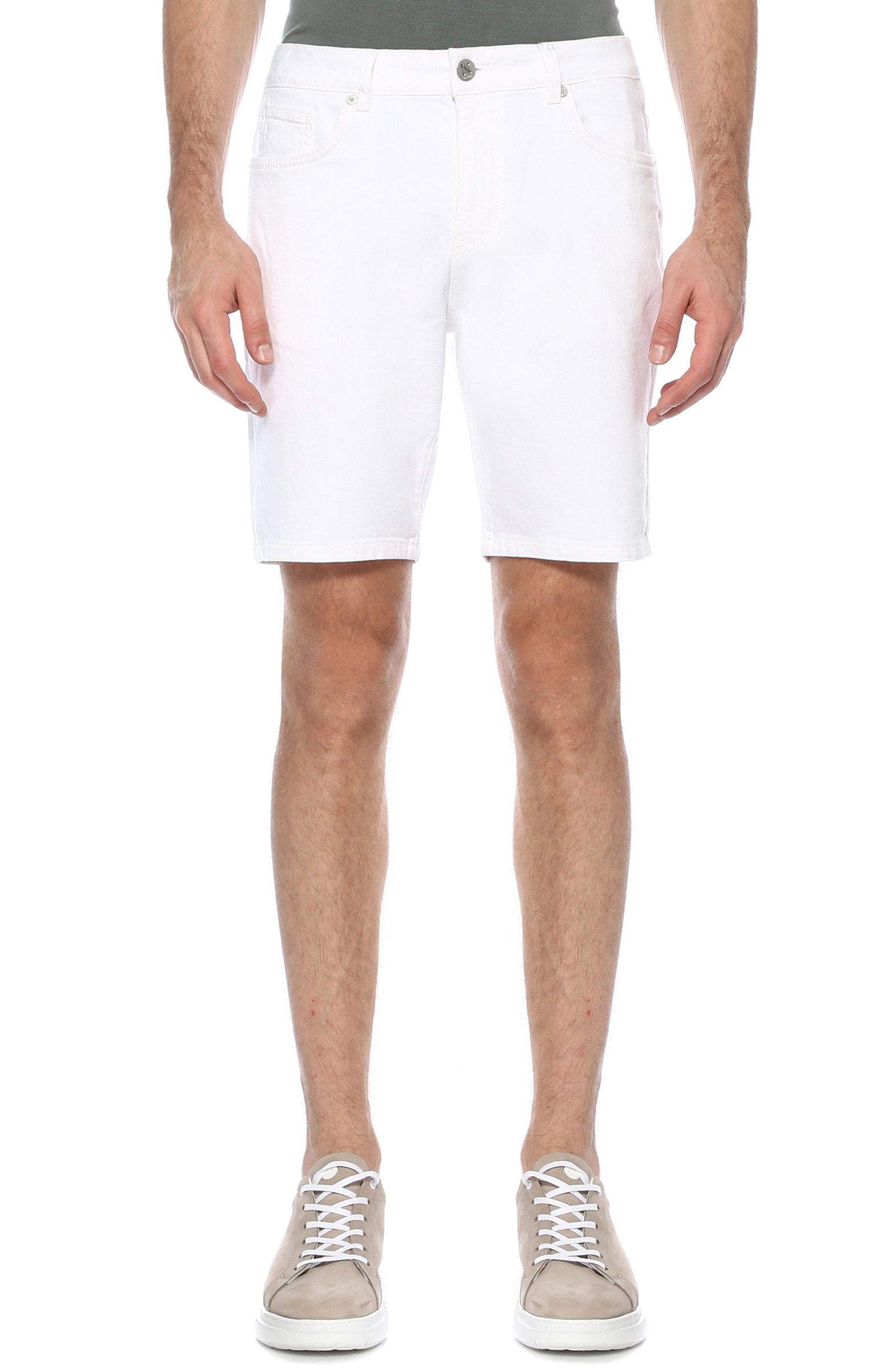 Slim Fit Beyaz Denim Şort