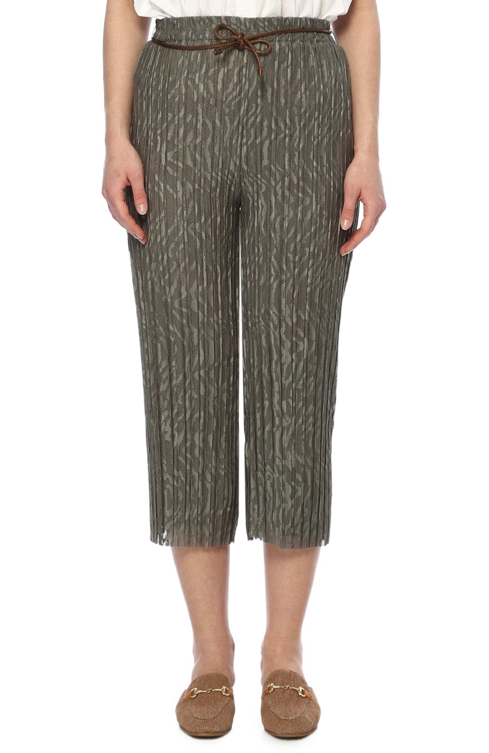 Regular Fit Haki Desenli Pilili Pantolon