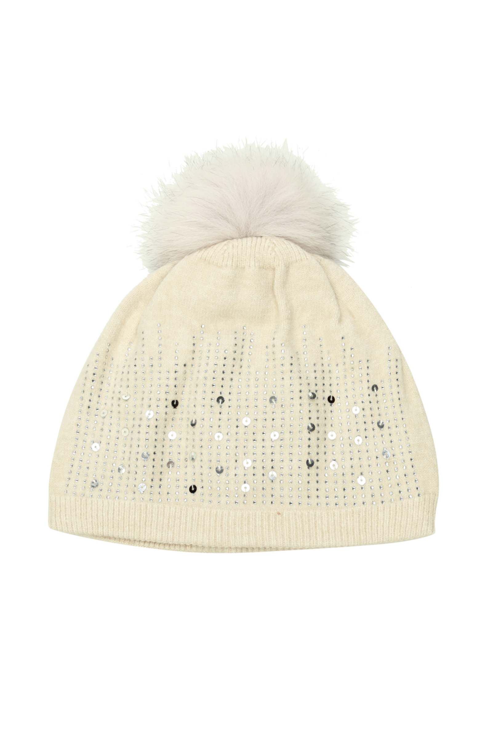 Ekru İşlemeli Ponpon Detaylı Kadın Bere