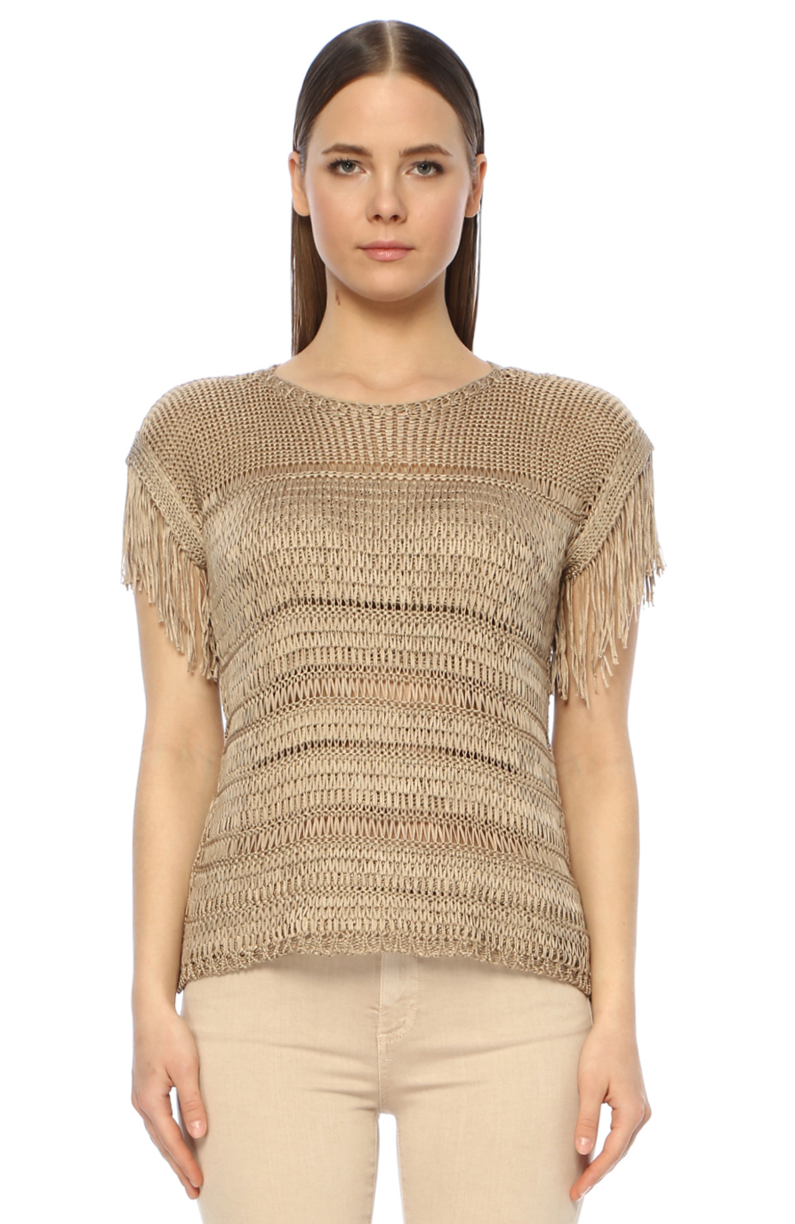 Regular Fit Bej Püskül Detaylı Kazak Regular Fit Bej Püskül Detaylı Kazak