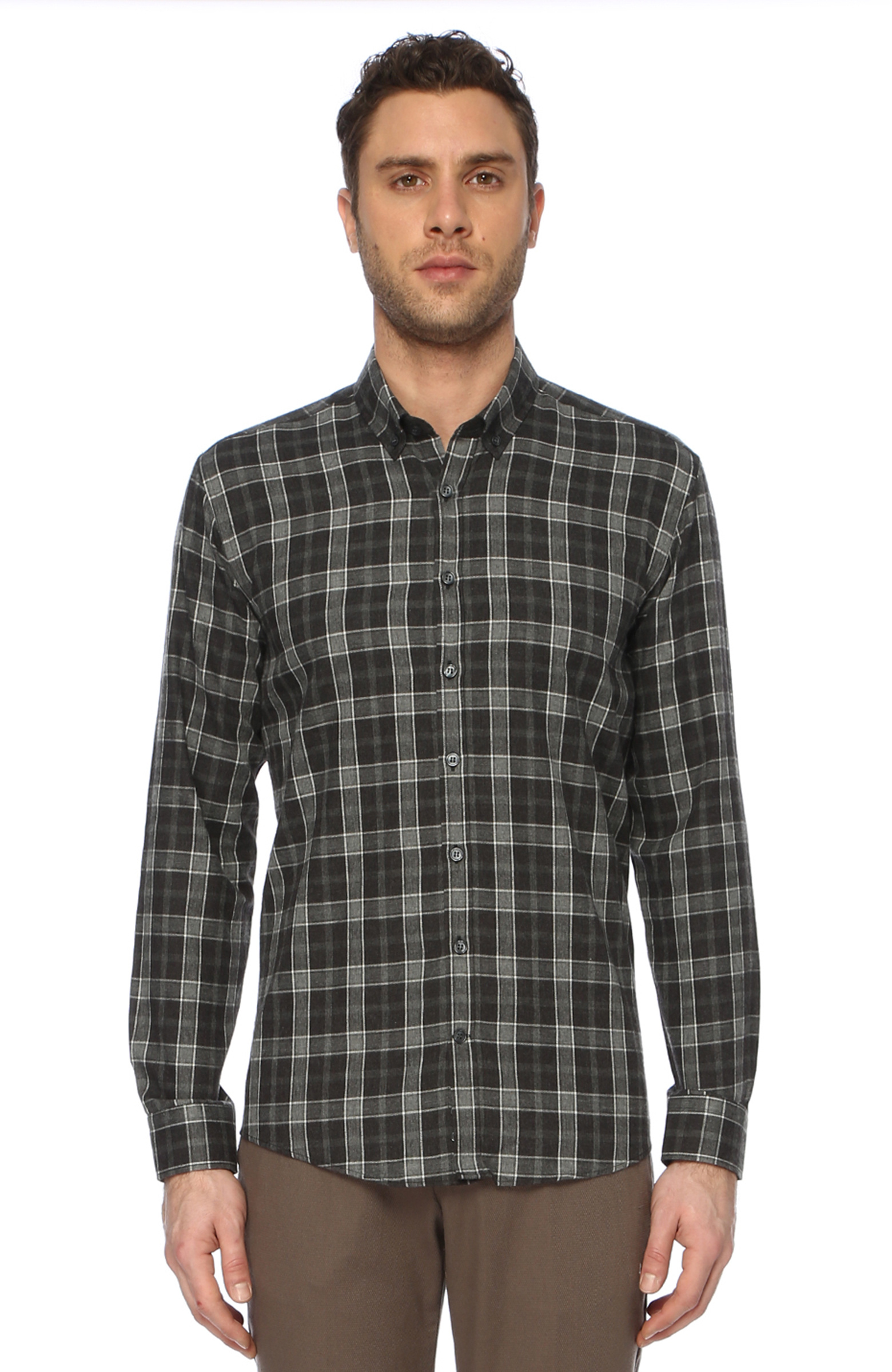 Ekose Antrasit Gri Gömlek