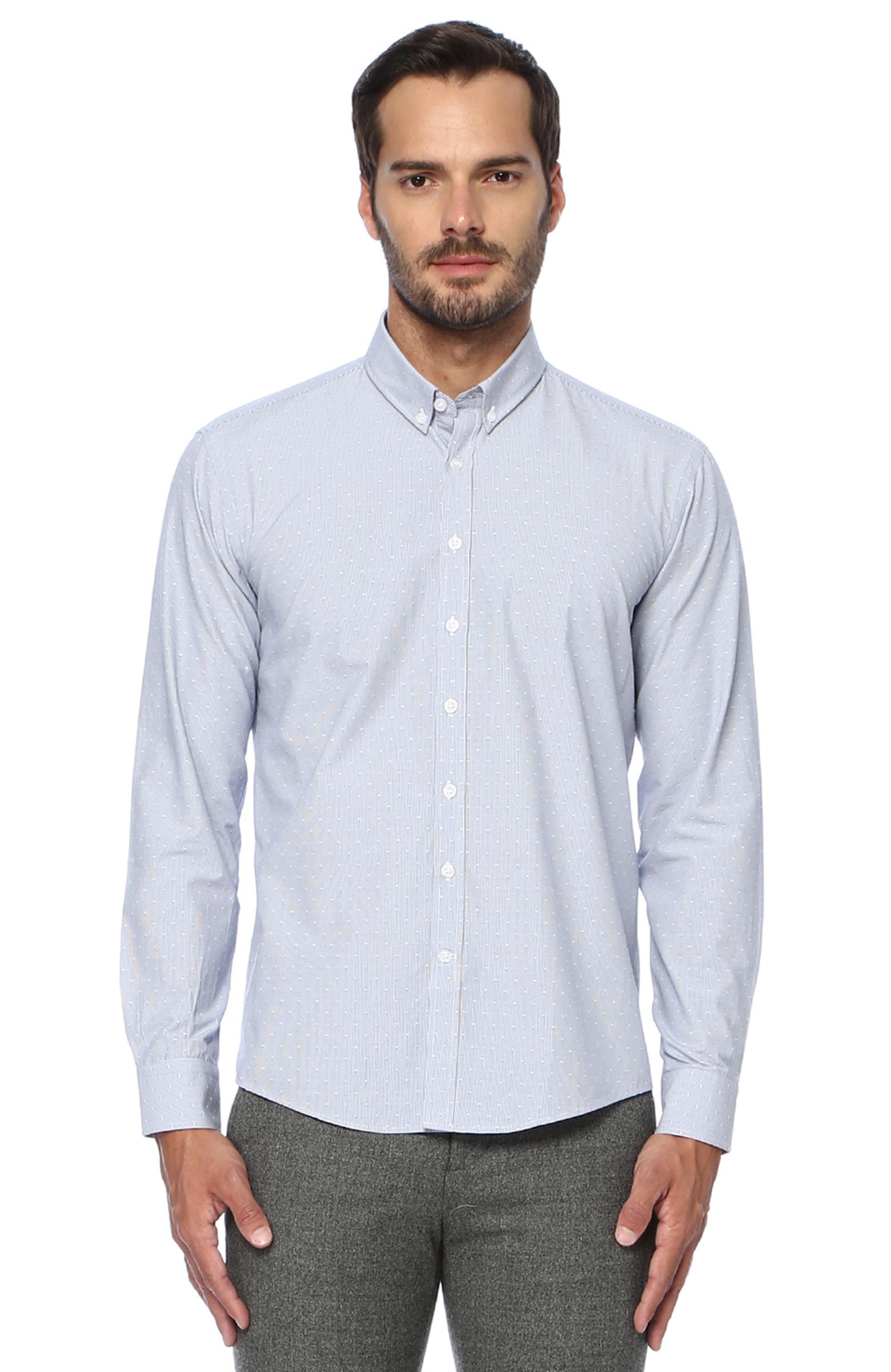 Slim Fit Lacivert-beyaz Gömlek