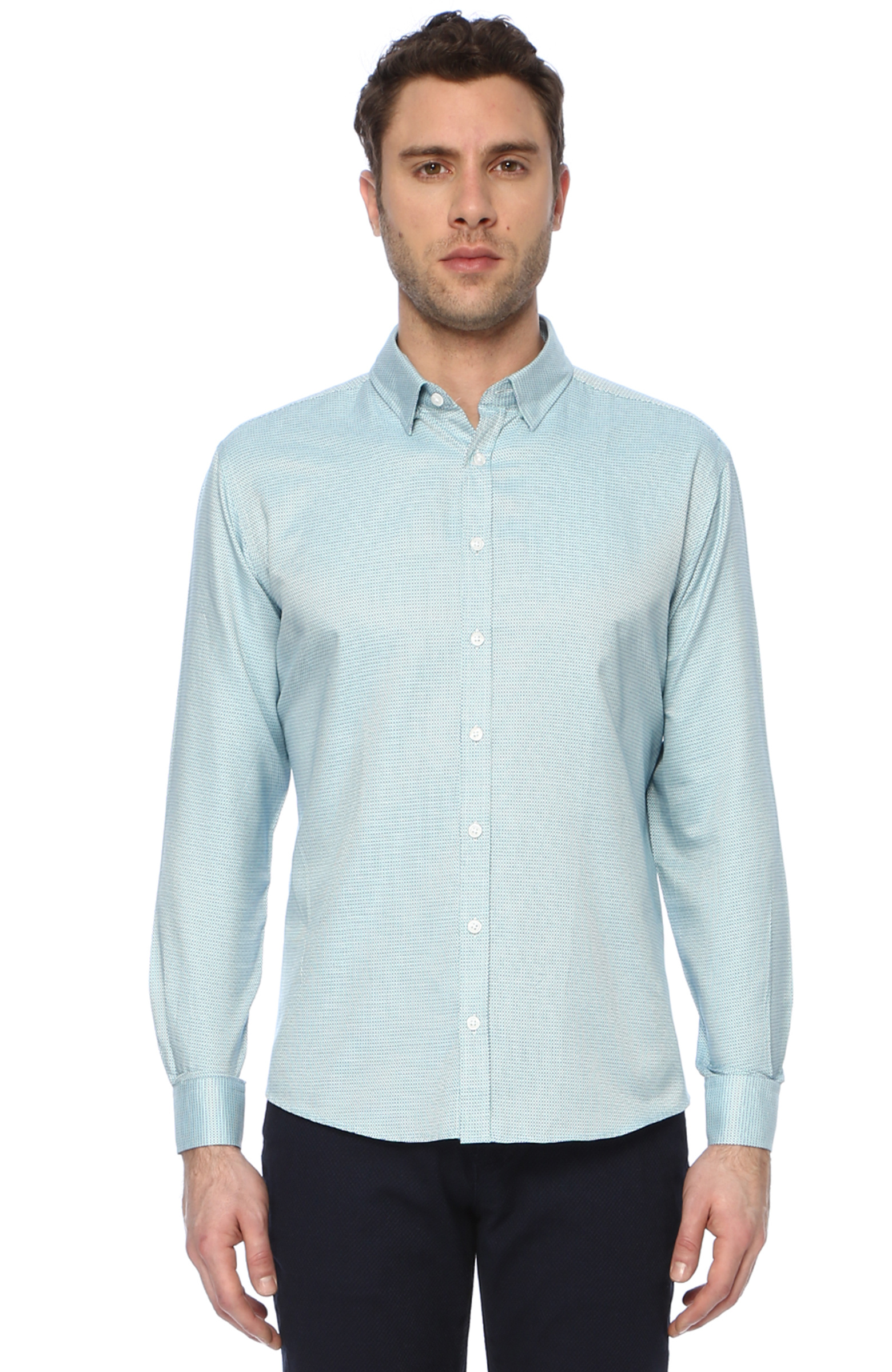 Regular Fit Yeşil Lacivert Gömlek