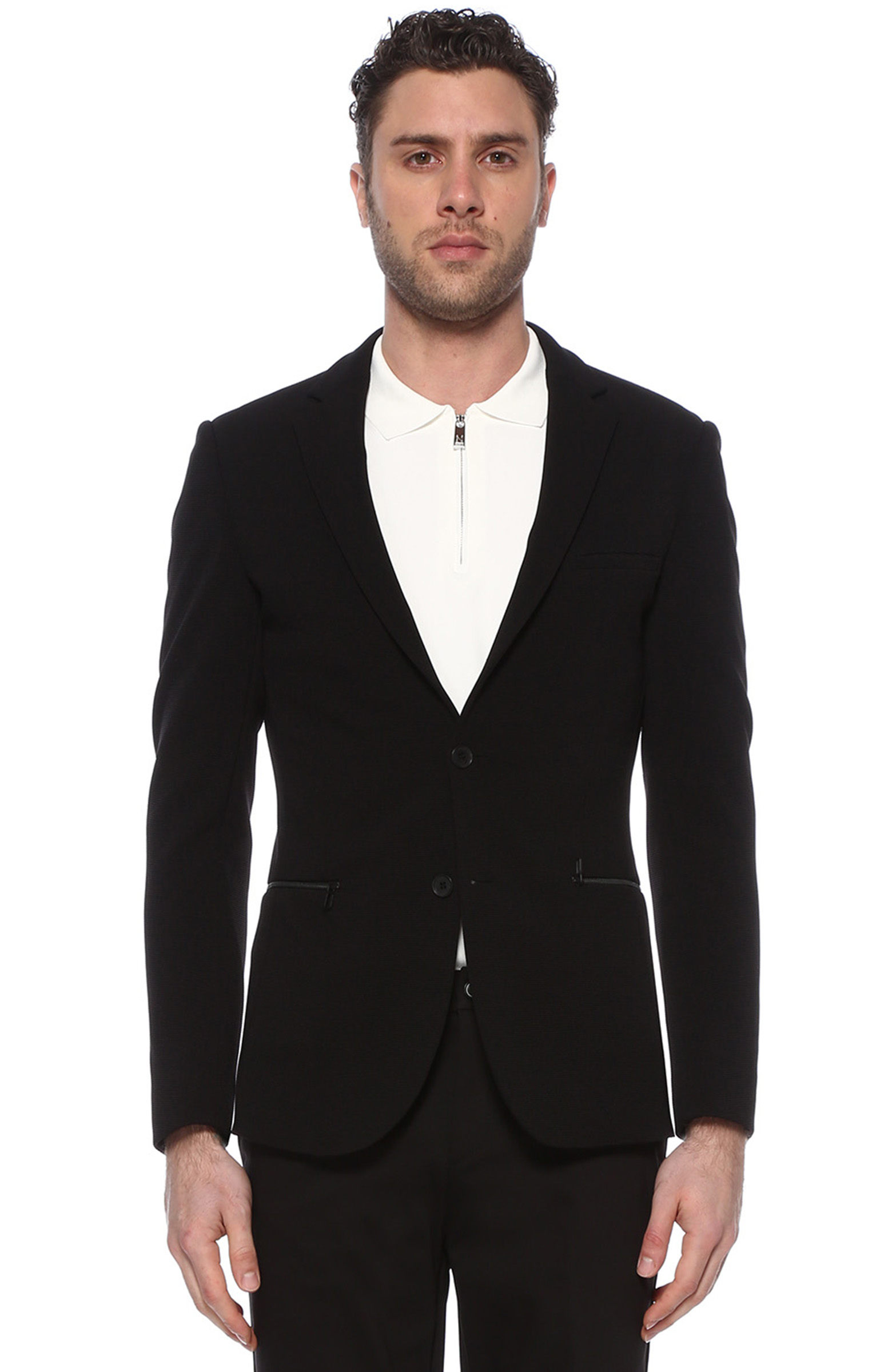 Slim Fit Siyah Kelebek Yaka Ceket