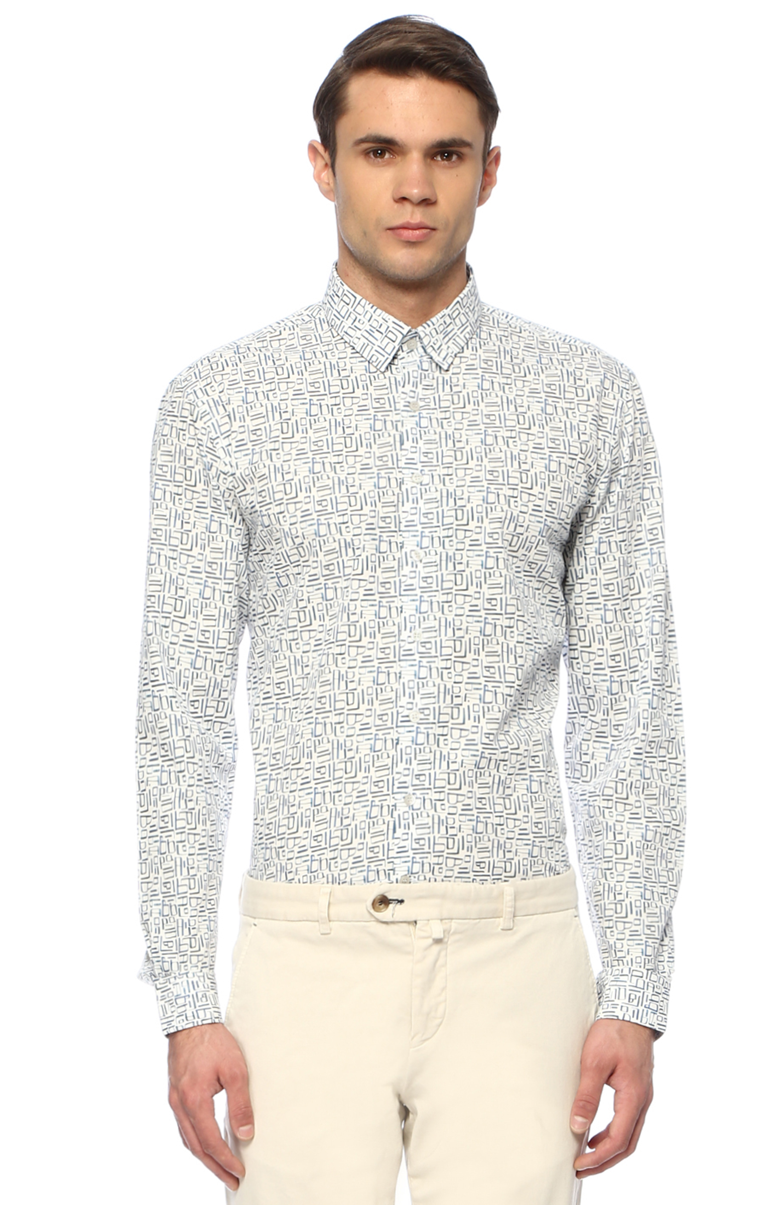 Slim Fit Mavi Beyaz Desenli Gömlek Slim Fit Mavi Beyaz Desenli Gömlek