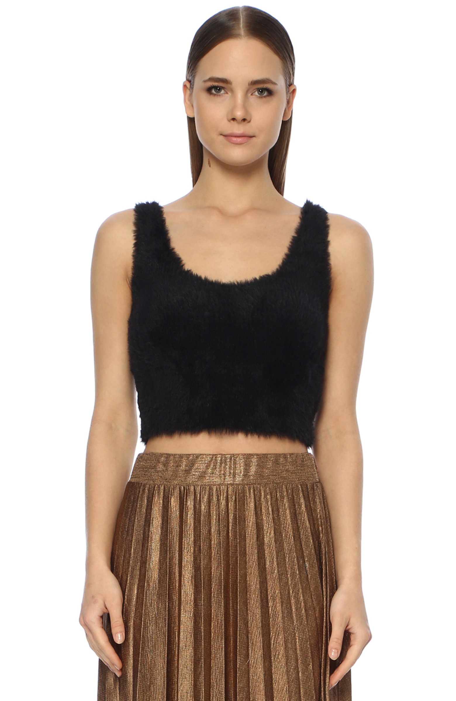 Slim Fit Siyah Tüylü Kazak