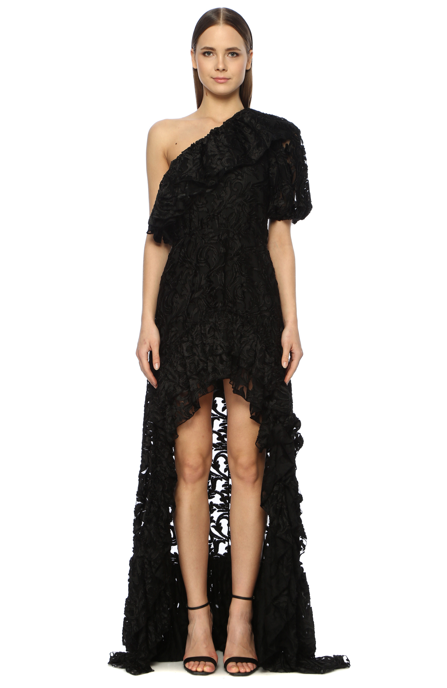 Tek Omuz Yaka Siyah Abiye Elbise