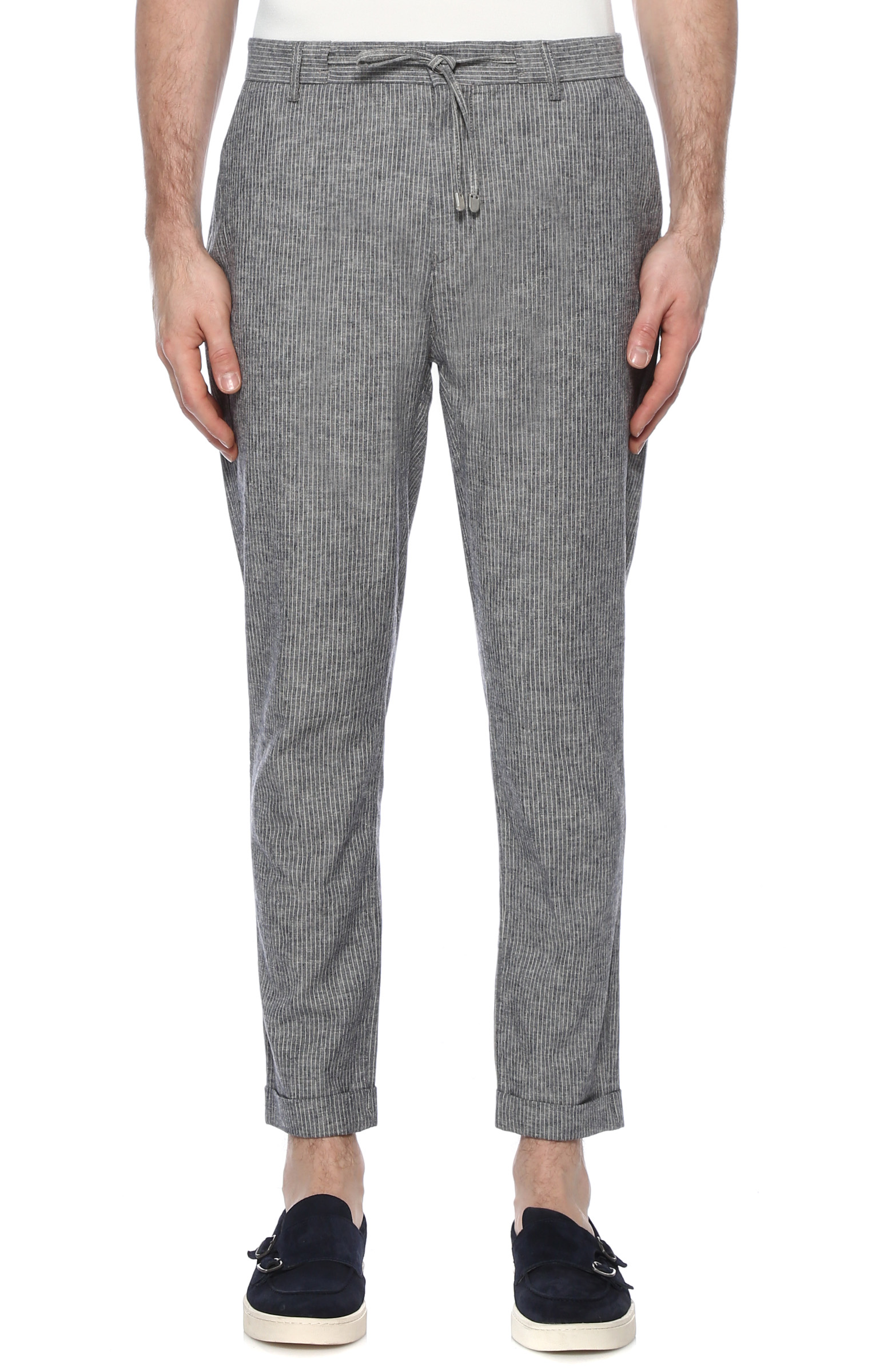 Carrot Fit Indigo Çizgili Keten Pantolon Carrot Fit Indigo Çizgili Keten Pantolon