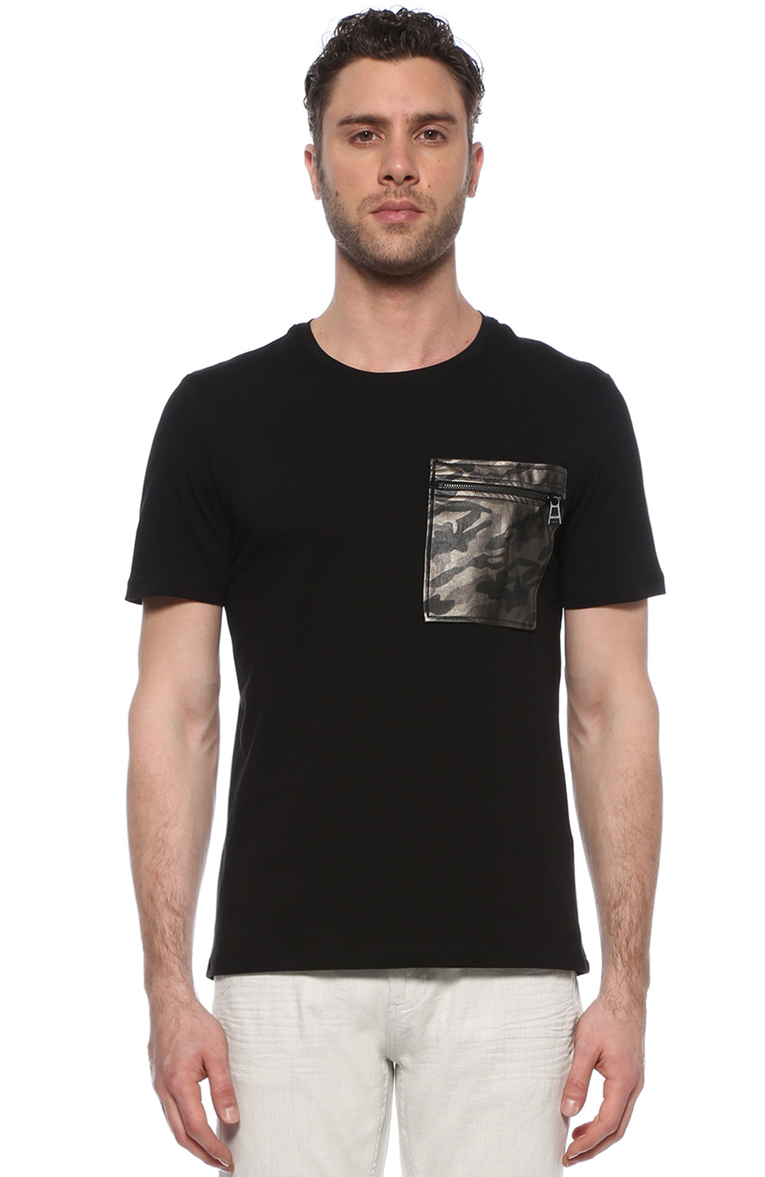 Slim Fit Siyah Kamuflaj Cep Detaylı T-shirt Slim Fit Siyah Kamuflaj Cep Detaylı T-shirt