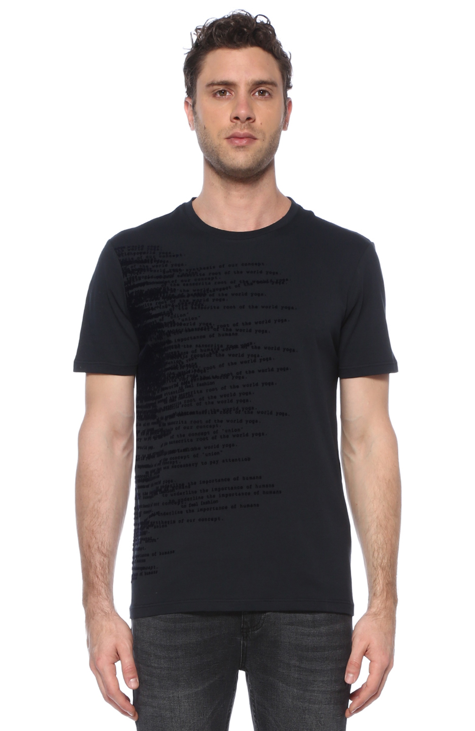 Slim Fit Lacivert Slogan Baskılı Basic T-shirt Slim Fit Lacivert Slogan Baskılı Basic T-shirt