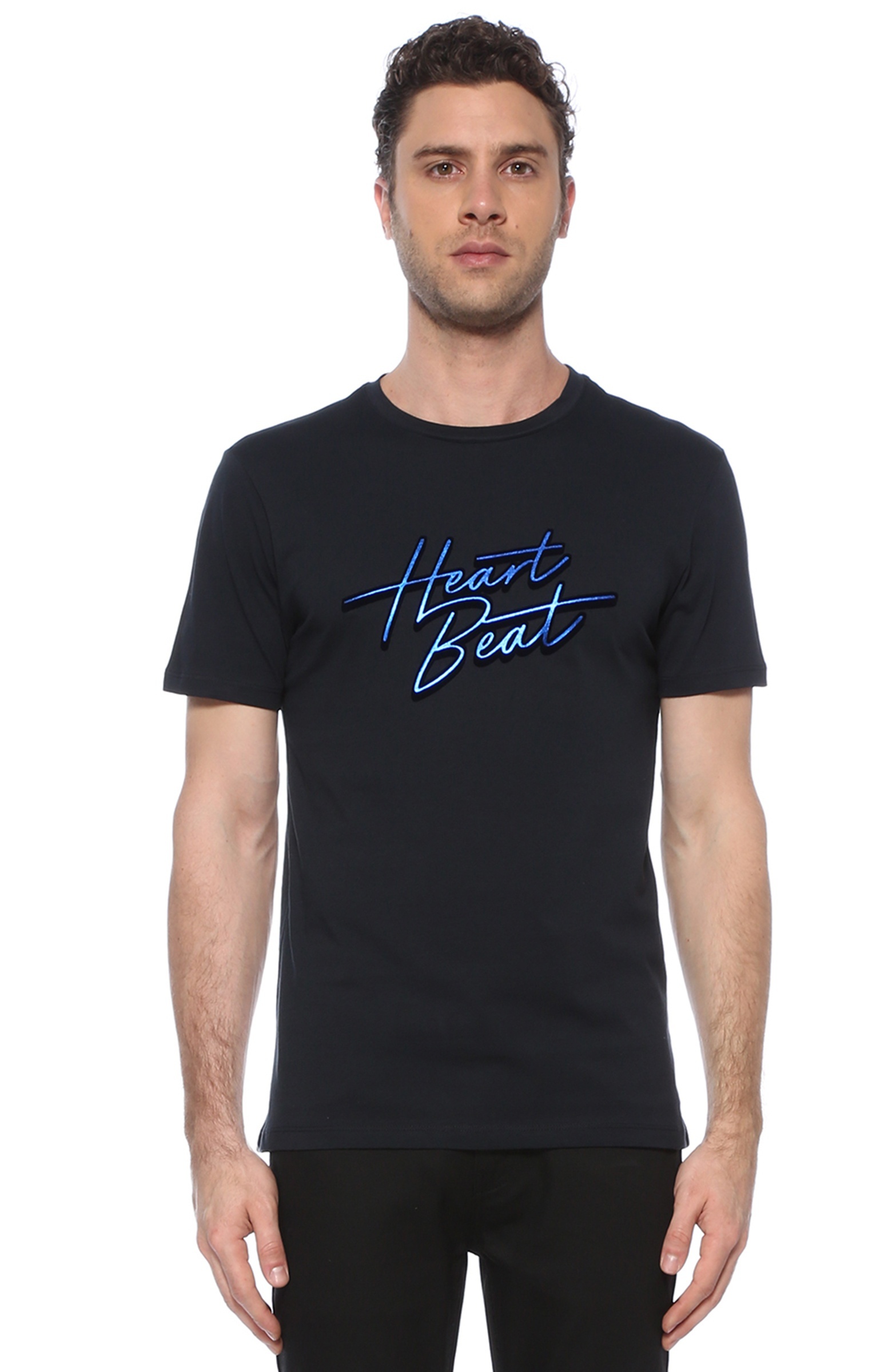 Slim Fit Lacivert Baskılı T-shirt