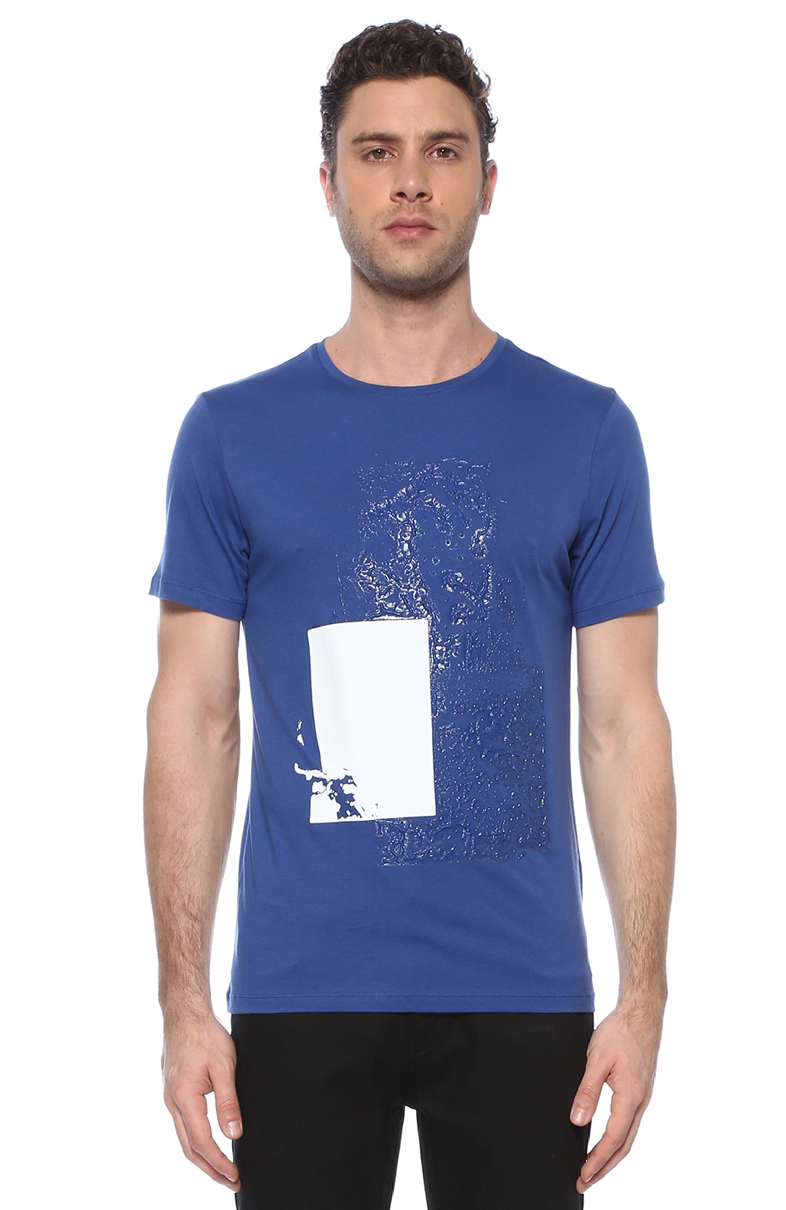 Slim Fit Mavi Baskılı T-shirt