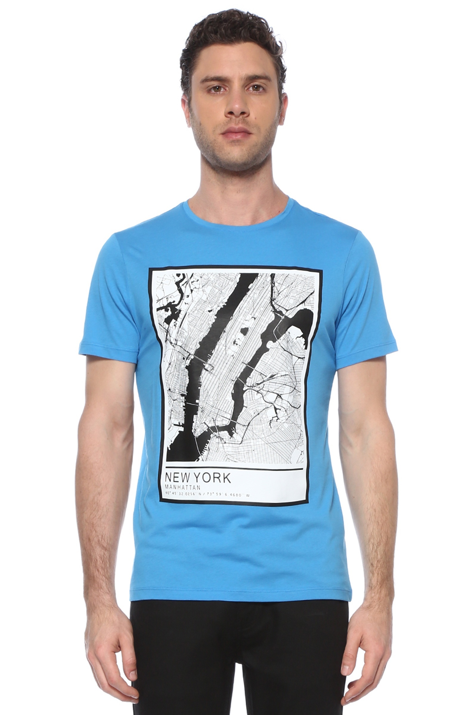 Slim Fit Mavi Baskılı T-shirt