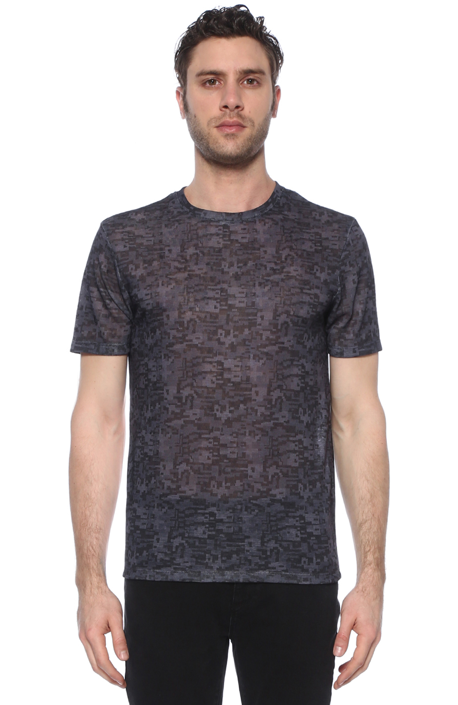 Slim Fit Antrasit Mikro Geometrik Desenli T-shirt Slim Fit Antrasit Mikro Geometrik Desenli T-shirt