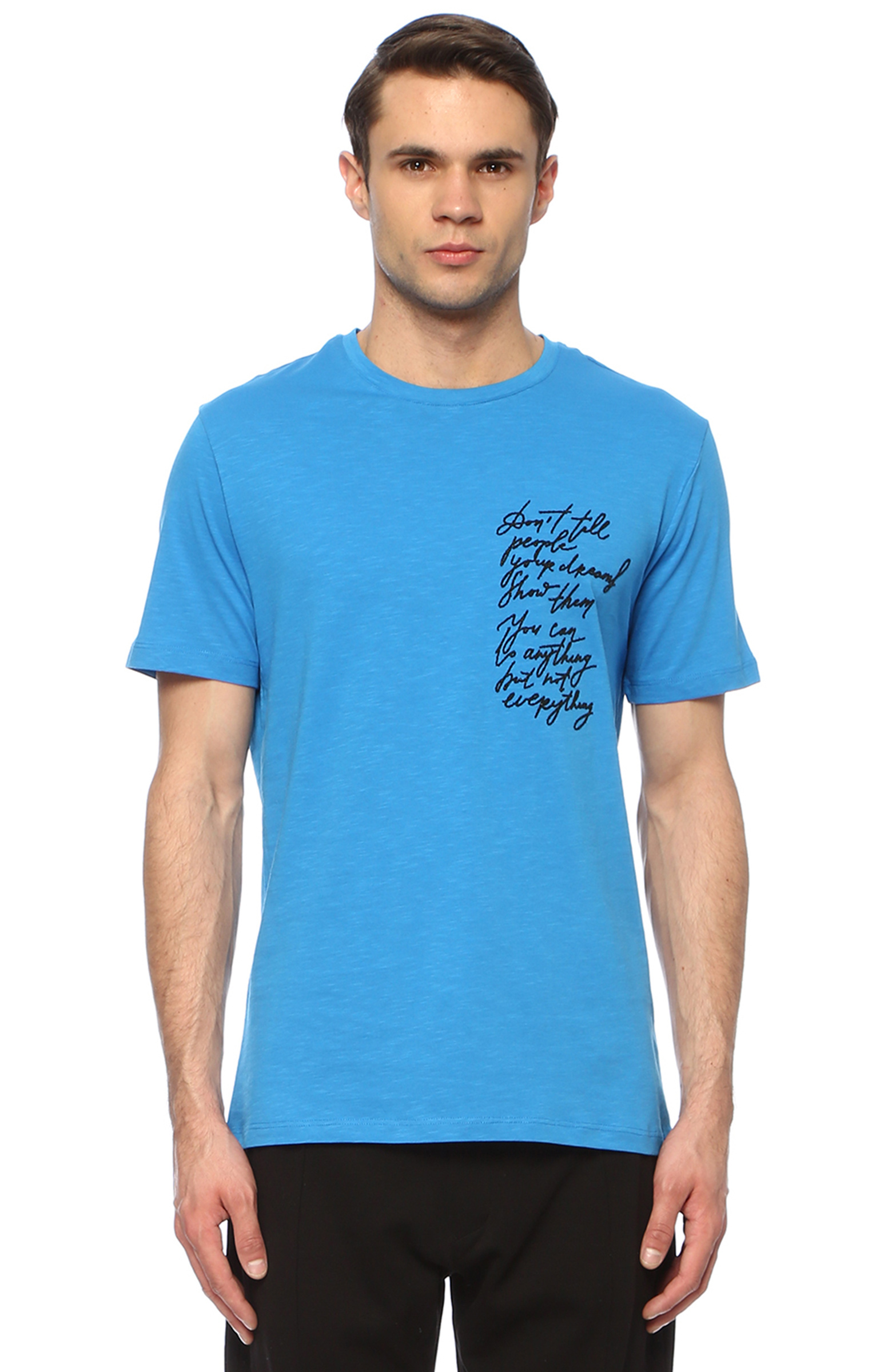 Slim Fit Mavi Baskılı T-shirt